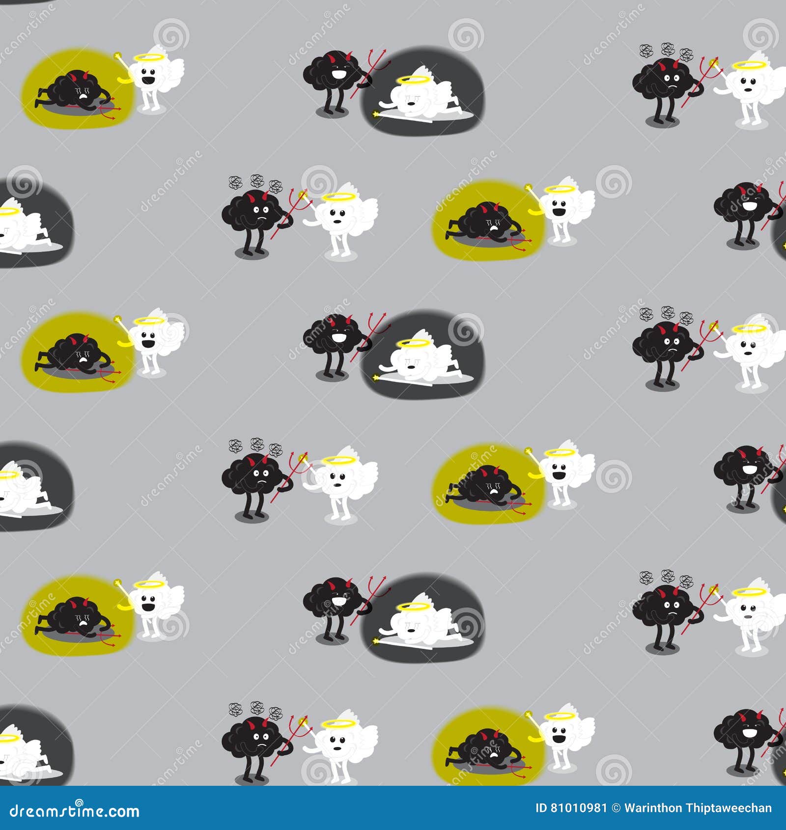Brain Angel And Brain Devil Fighting Pattern Background Cartoon Vector ...