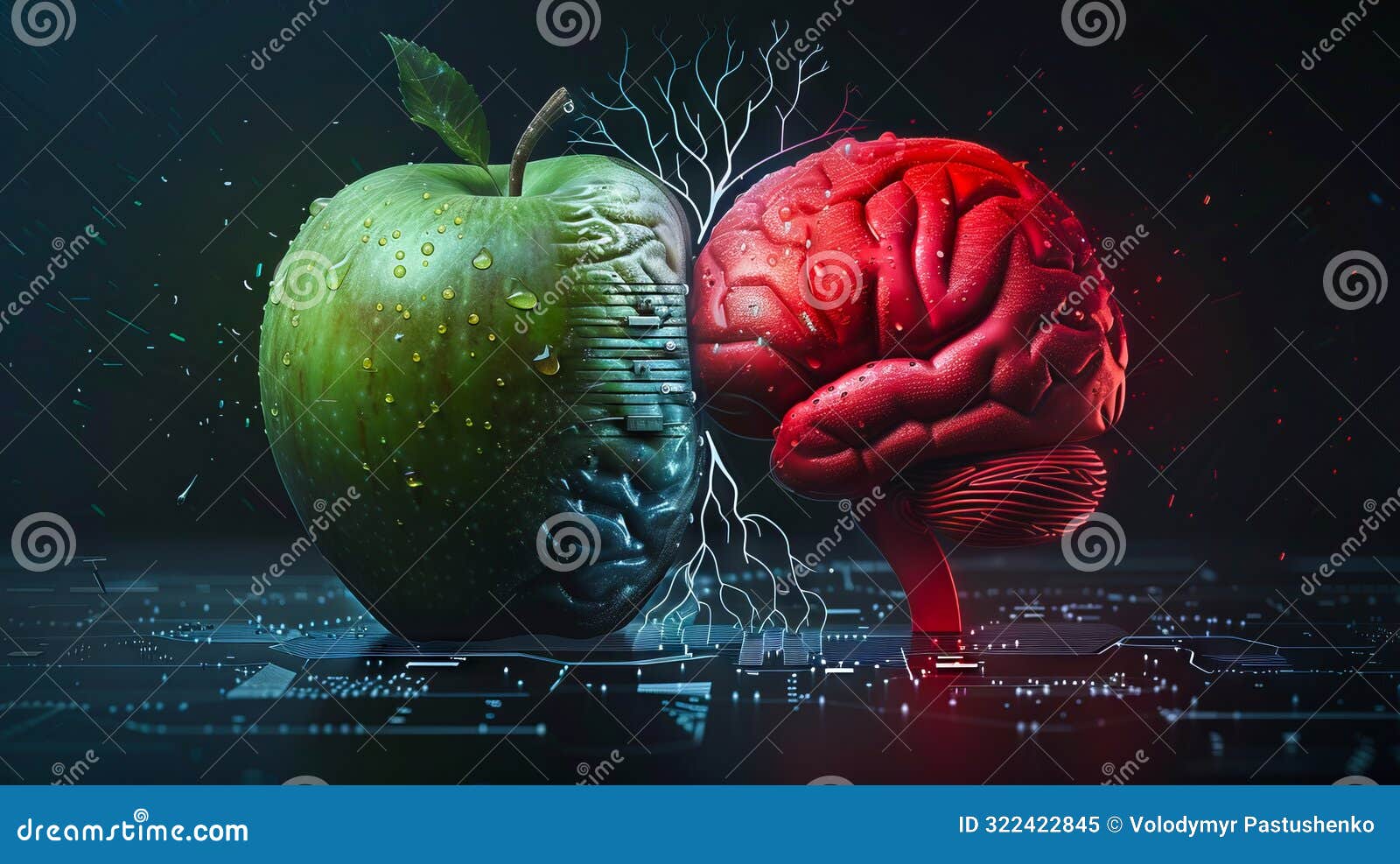 A Brain and an Apple with a Computer Chip Stock Image - Image of person ...