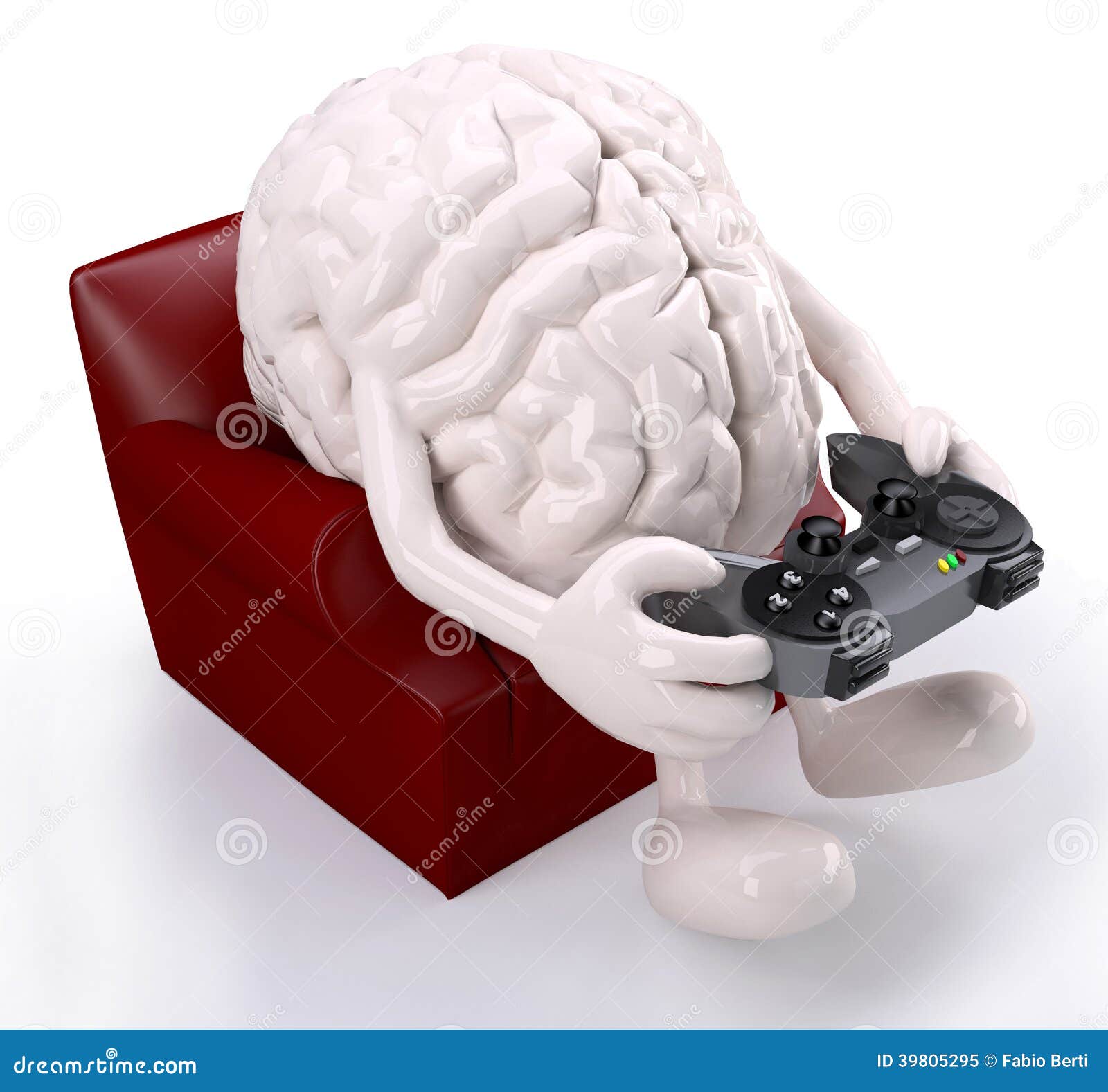 Brain on Armchair with Arms, Legs and Game Controller Stock ...