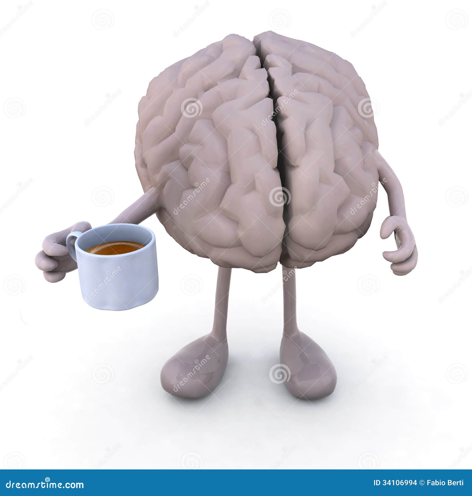 Brain with Arms and Legs and Cup of Coffee Stock Illustration ...