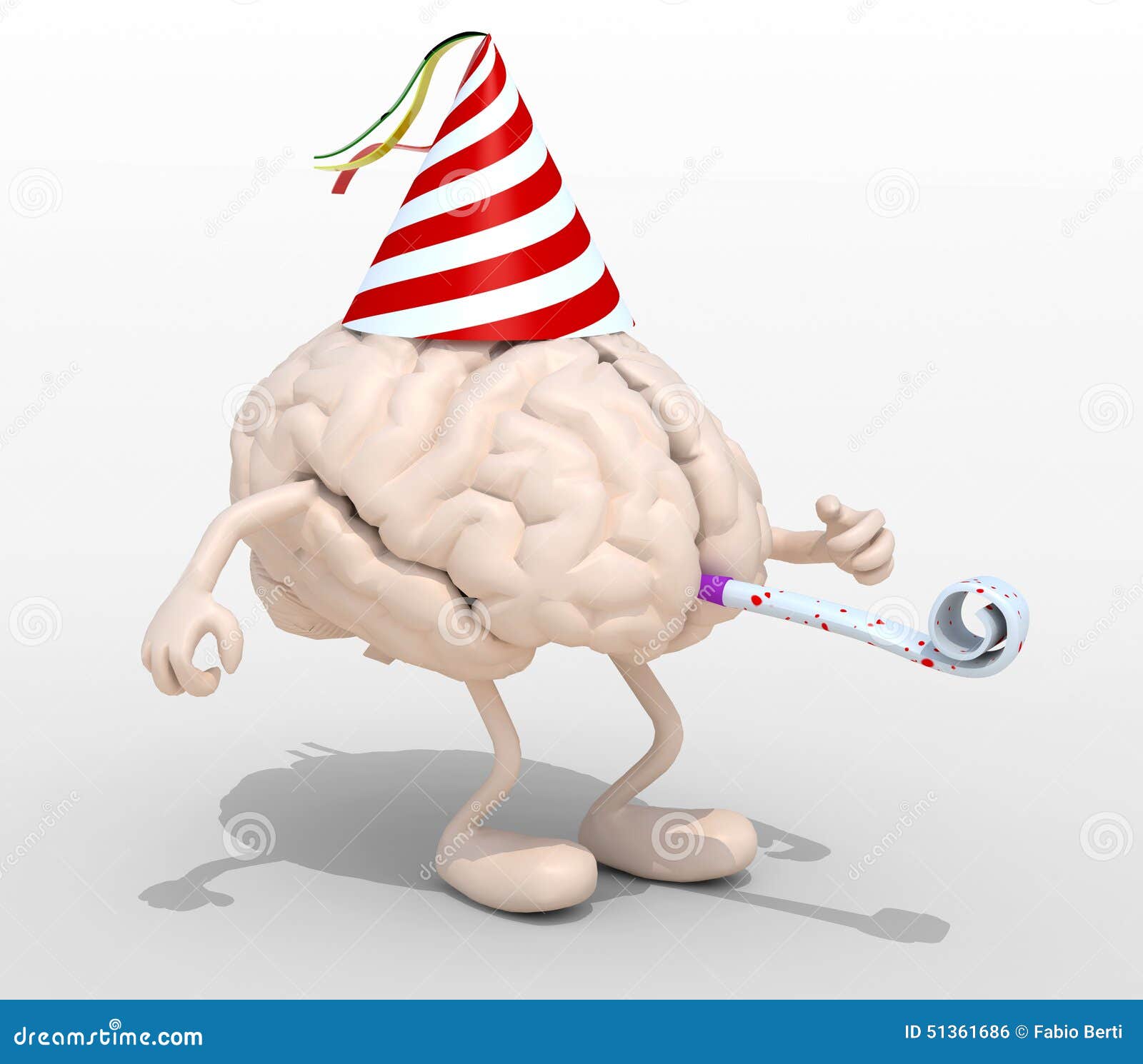 Brain With Arms, Legs, Party Cap And Blowers Royalty-Free Illustration ...