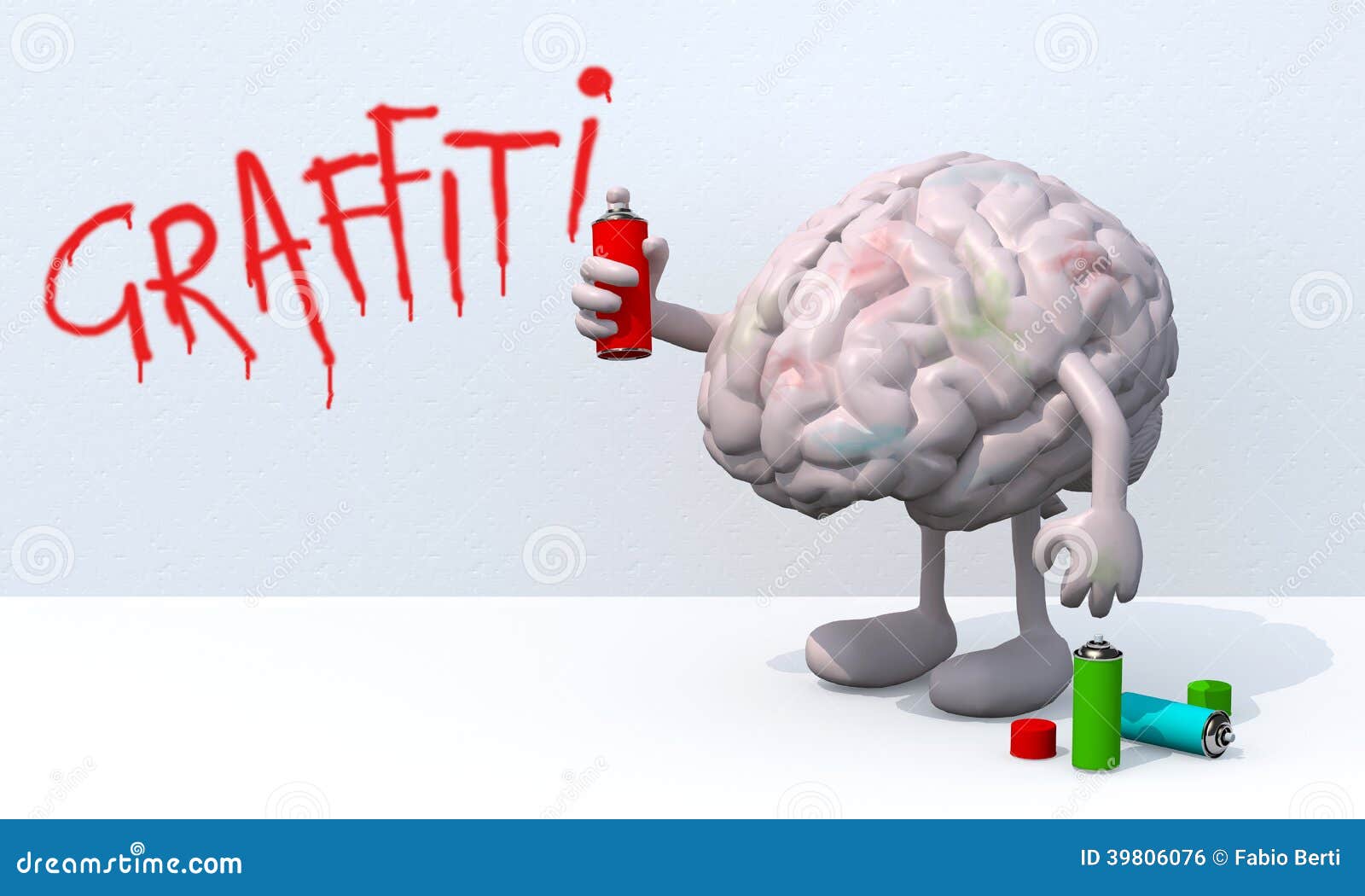 Brain with Arms, Legs and Spray Can in Hand Stock Illustration ...