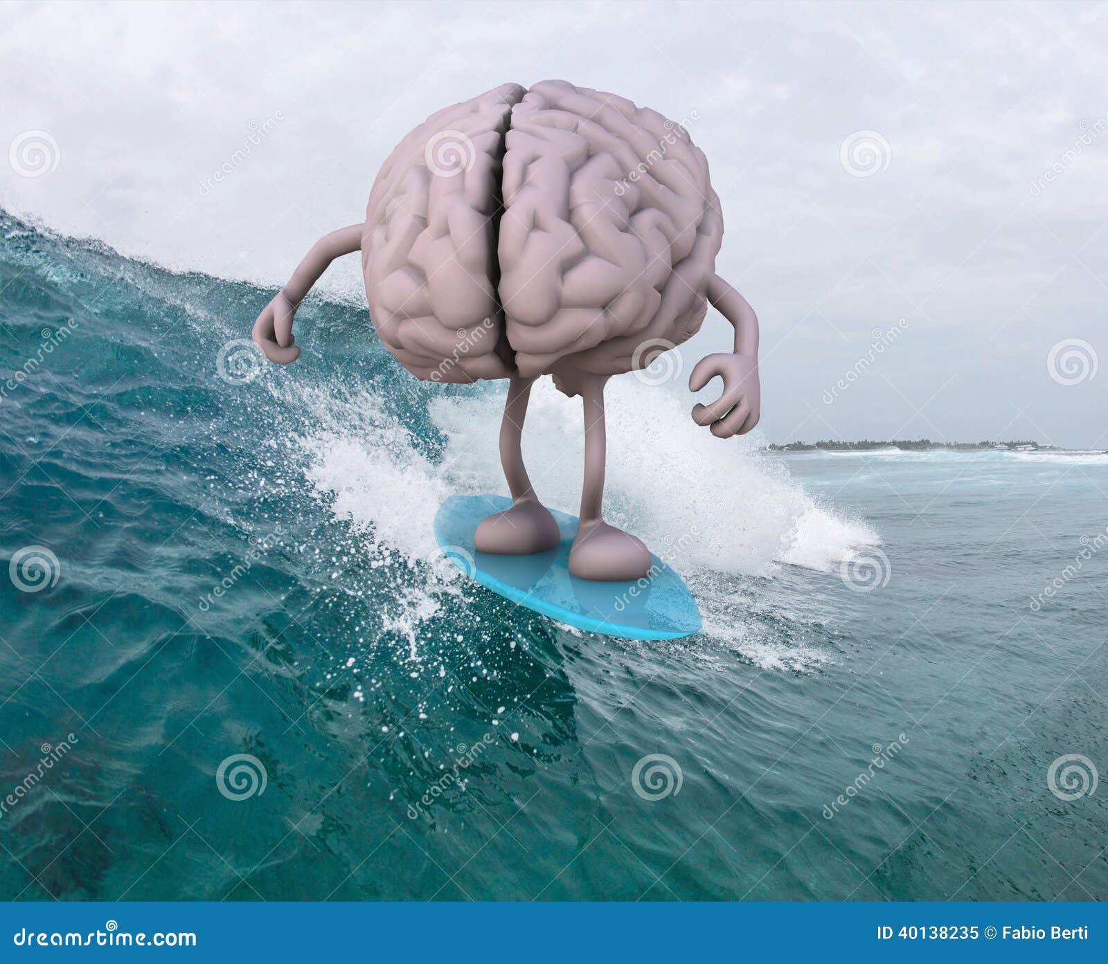 Brain with Arms and Legs Surfing Stock Illustration - Illustration of ...