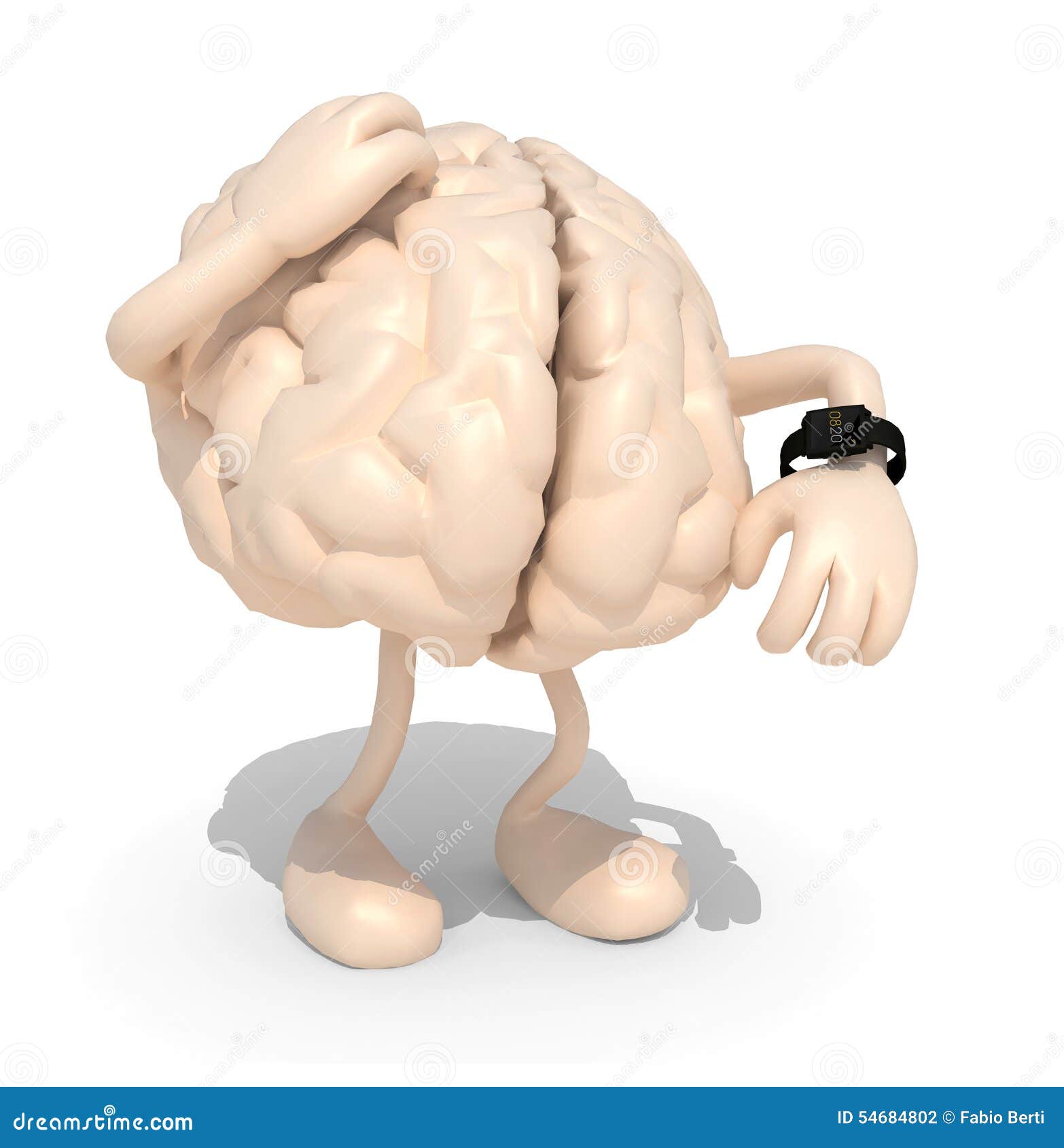 Brain with Arms, Legs and Watch Stock Illustration - Illustration of ...