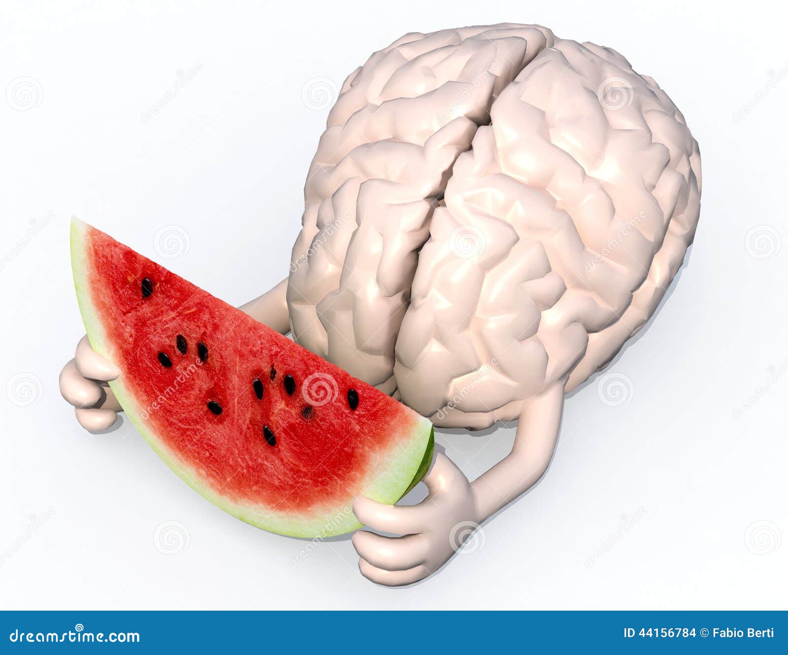Brain with Arms and a Watermelon Slice on Hands Stock Illustration ...