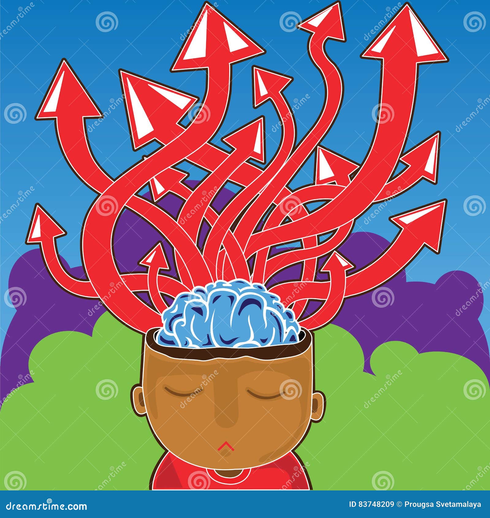 Brain and Arrows Illustration Stock Vector - Illustration of label ...