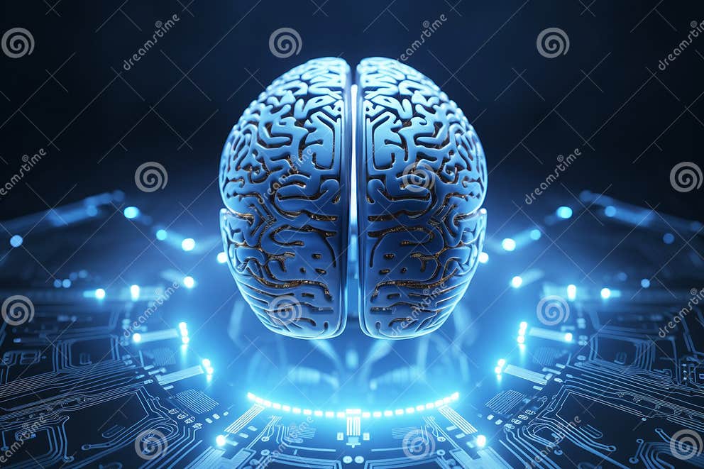 Brain of Artificial Intelligence on a Blue Background Stock Image ...