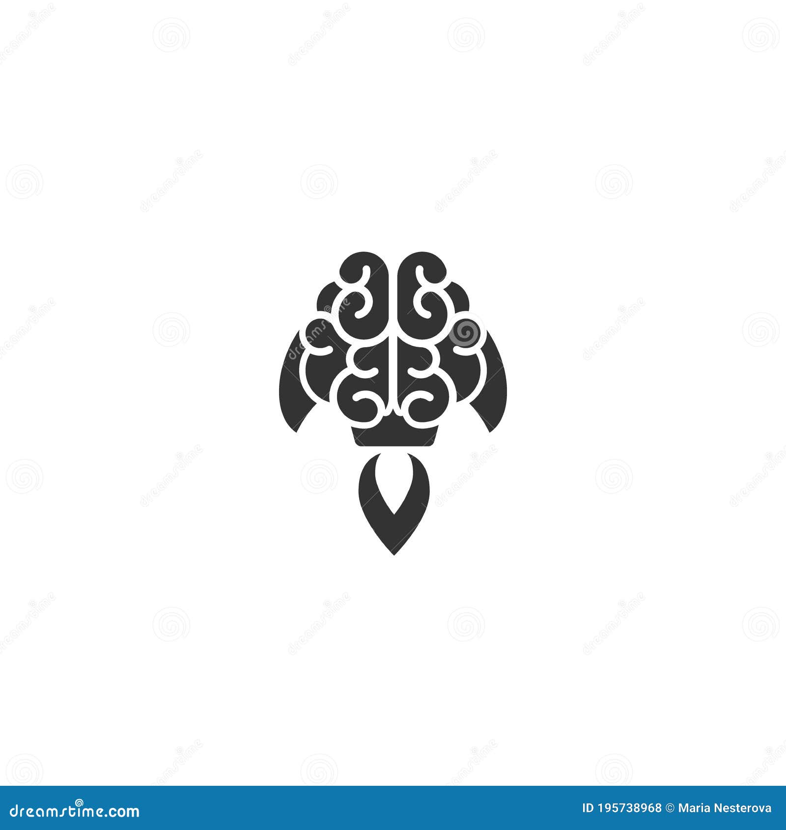 Brain As Rocket Ship Flat Icon Isolated on White. New Idea, Intellect ...