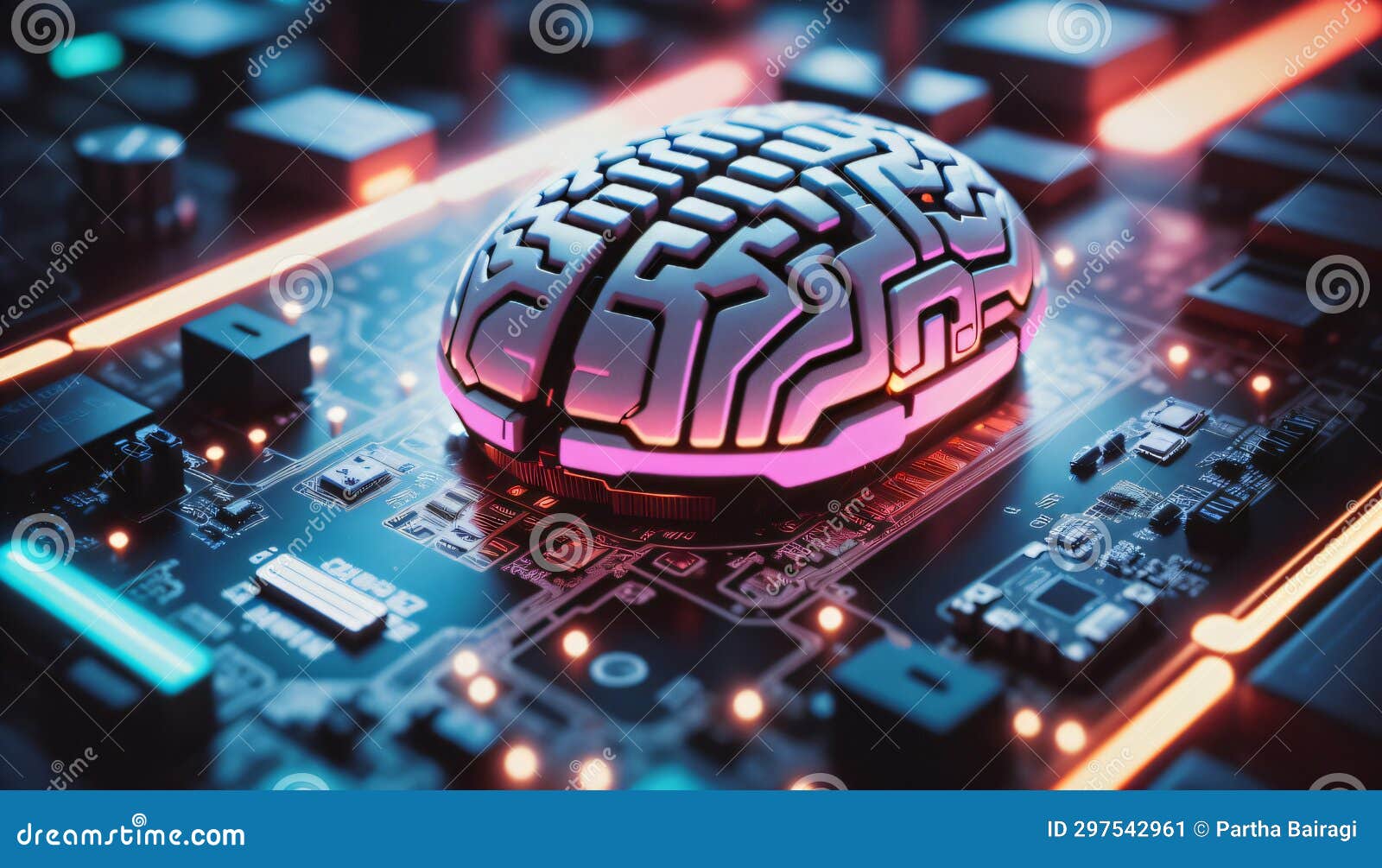 Brain Attached To Computer Circuit Board Stock Illustration ...