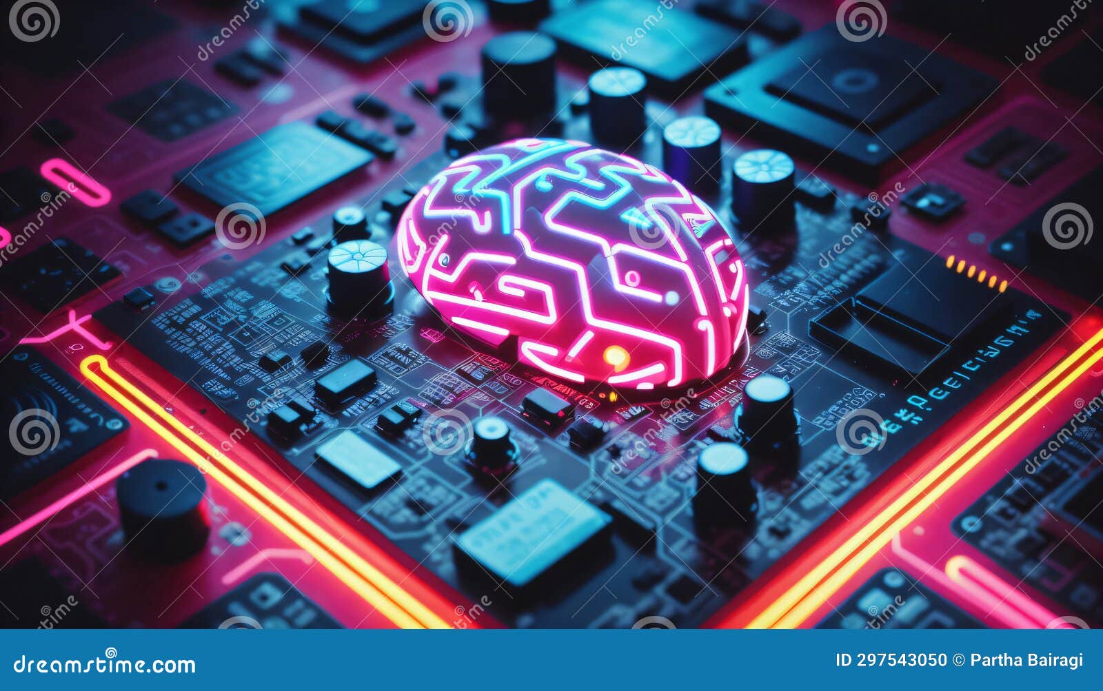 Brain Attached To Computer Circuit Board Stock Illustration ...