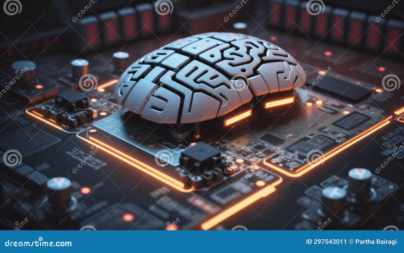 Brain Attached To Computer Circuit Board Stock Illustration ...
