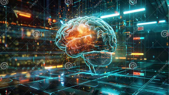 A Brain with Augmented Reality Elements, Showcasing the Concept Stock ...