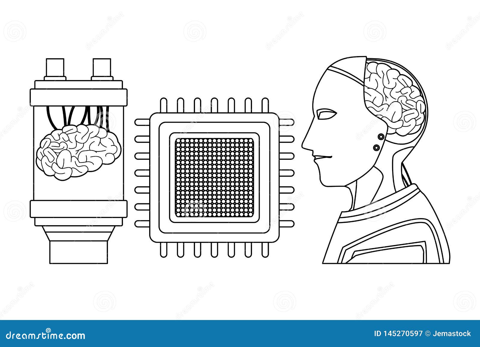 Brain into a Battery Black and White Stock Vector - Illustration of ...