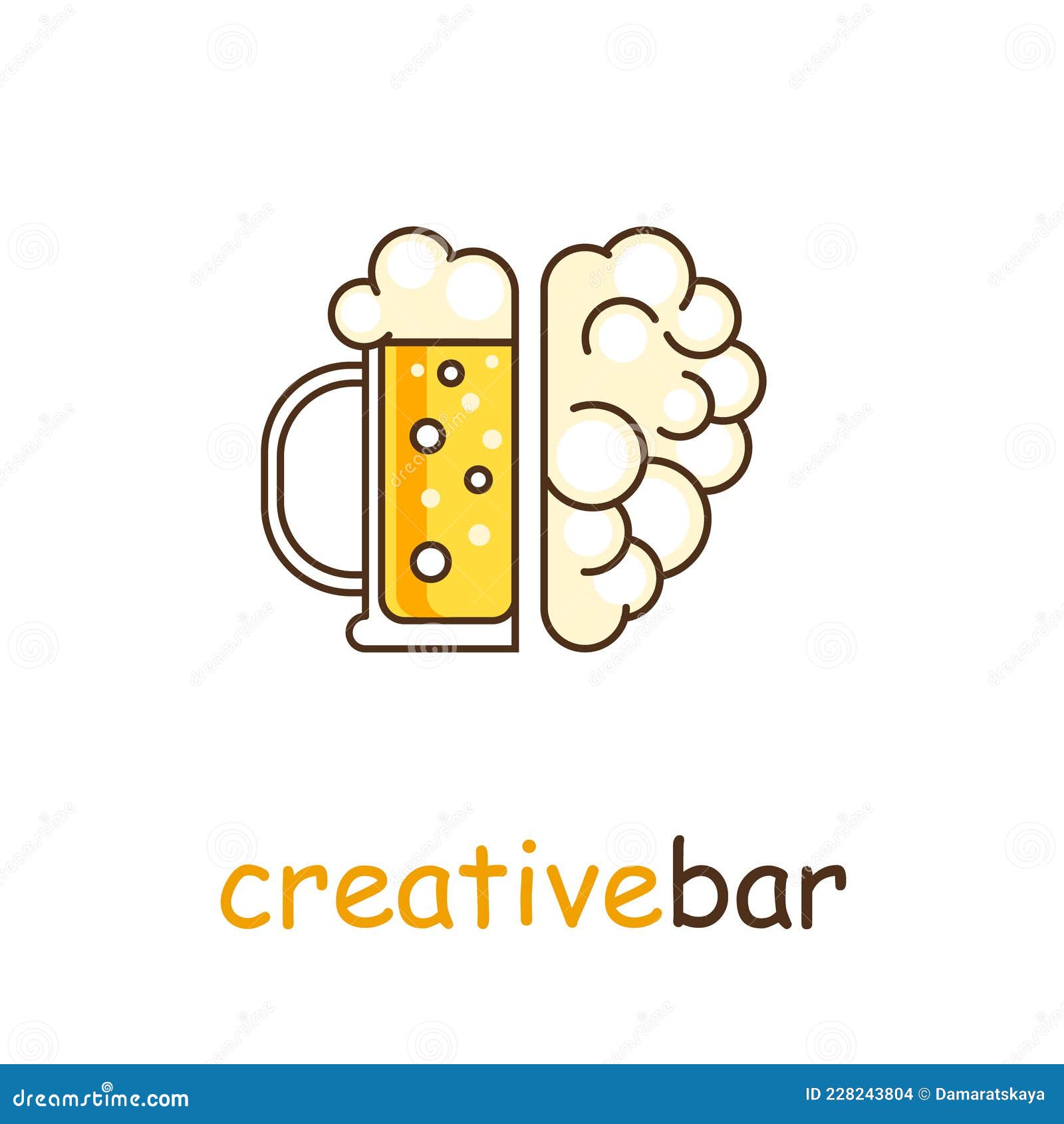 Brain and Beer Cup Logo, Creative Concept. Beer Bar Logotype. Creative ...