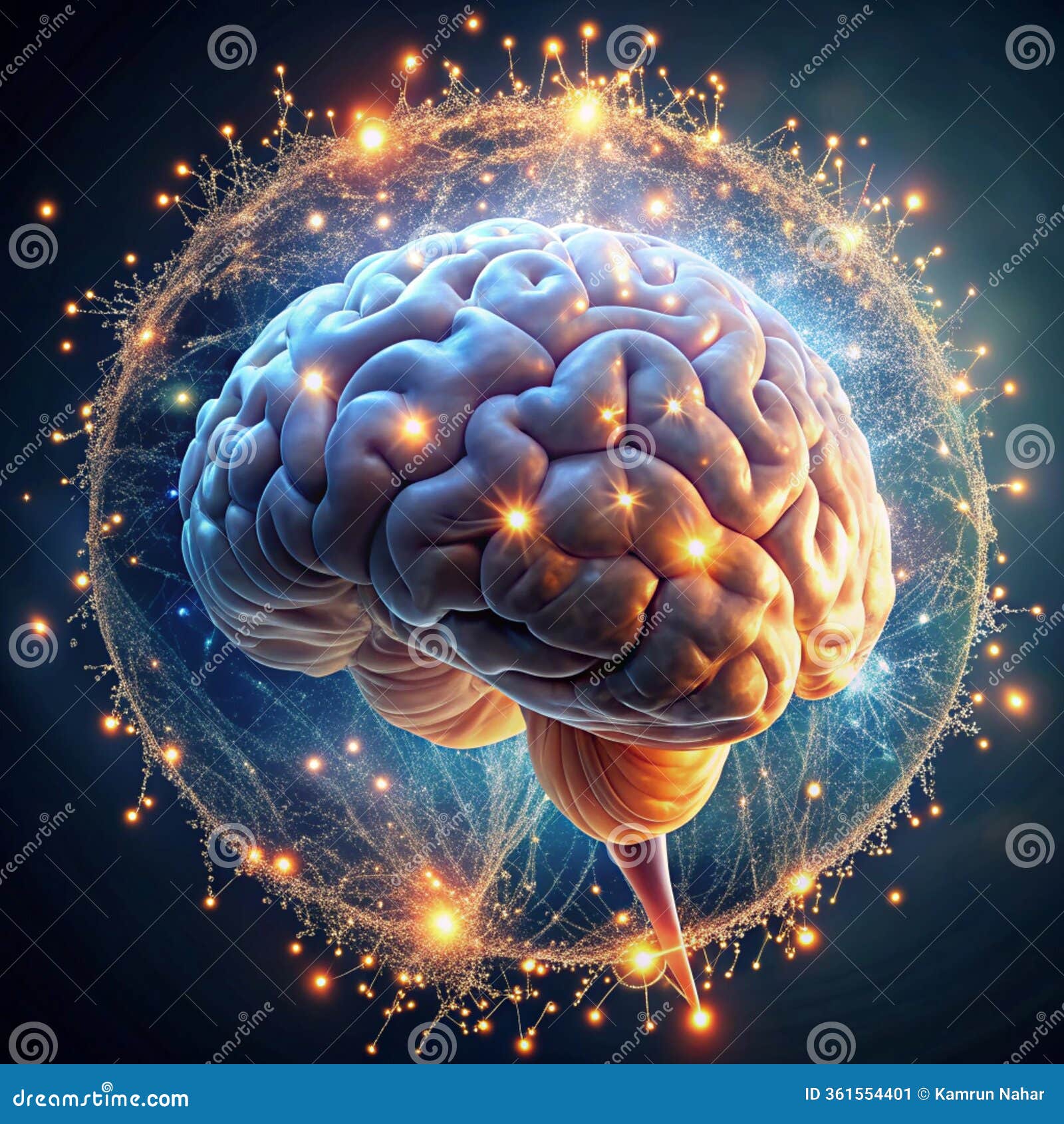 Brain Being Assembled from Tiny Floating Light Particles Stock ...