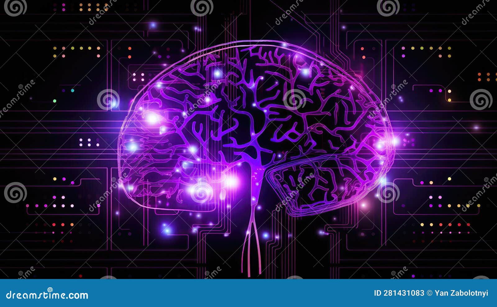 Brain Big Data Cybersecurity Conceptual Background Purple Black ...