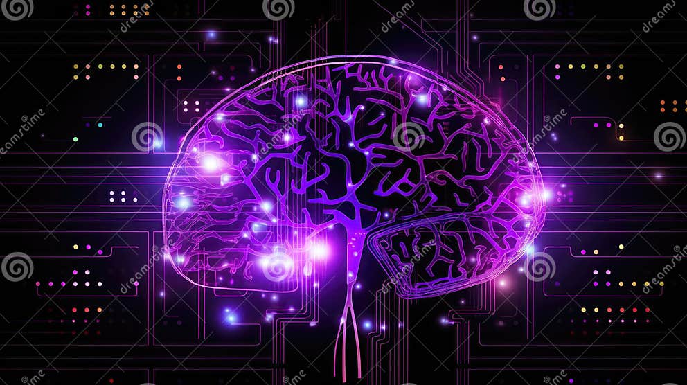 Brain Big Data Cybersecurity Conceptual Background Purple Black ...