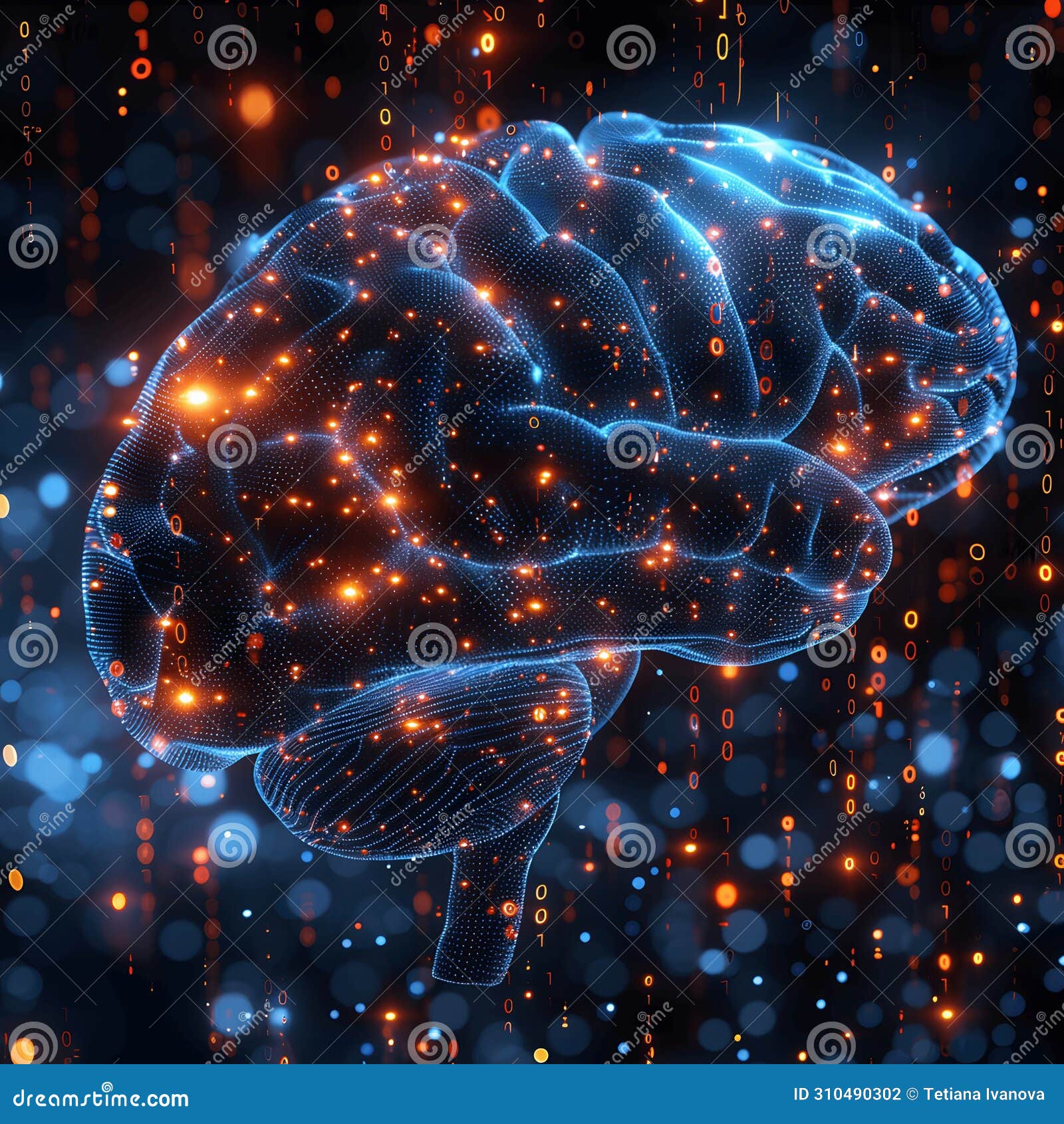 Brain and Binary, AI S Digital Essence. Stock Illustration ...