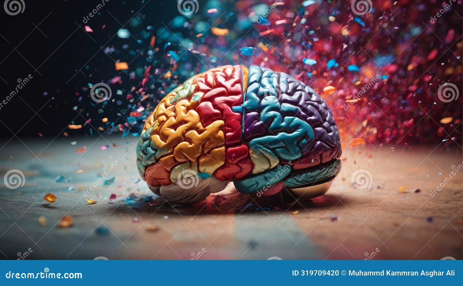 Brain Blast, Neon Glowing Brain With Lightning Bolts Against A Black ...