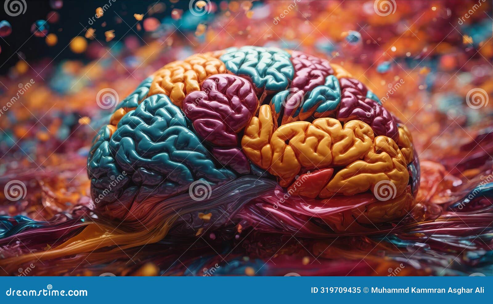 Brain Blast, Neon Glowing Brain With Lightning Bolts Against A Black ...