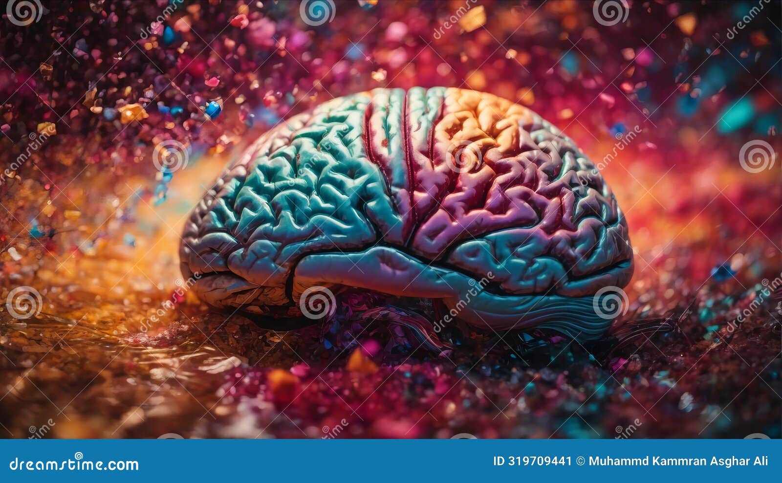 Brain Blast, Neon Glowing Brain With Lightning Bolts Against A Black ...