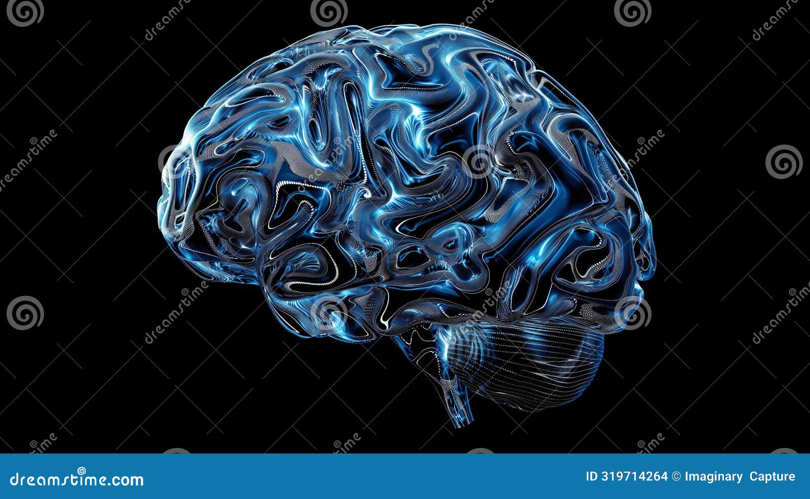 A Brain with Blue Lines and Swirls Stock Photo - Image of solitude ...