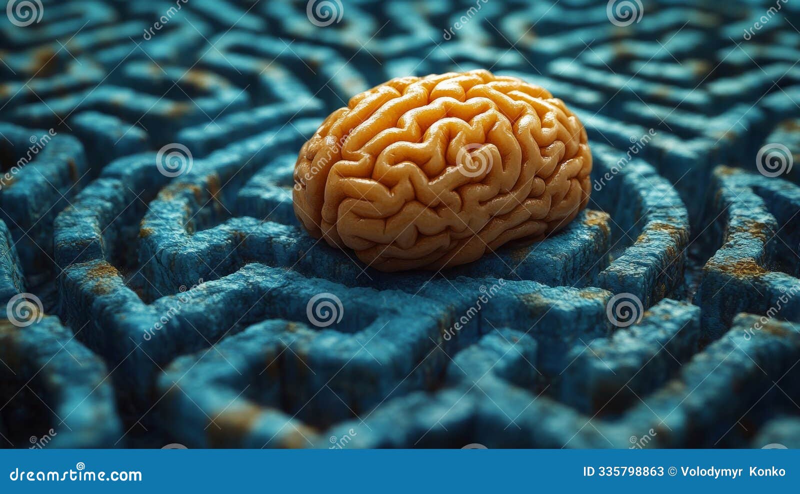 Brain in a Blue Maze, Abstract Concept. Neuroscience and Problem ...
