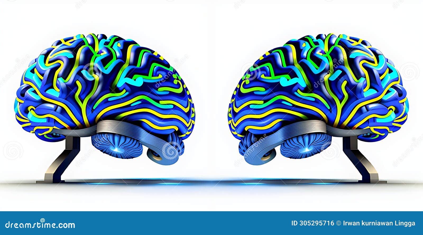 A Brain with a Blue and Yellow Color Scheme Stock Illustration ...
