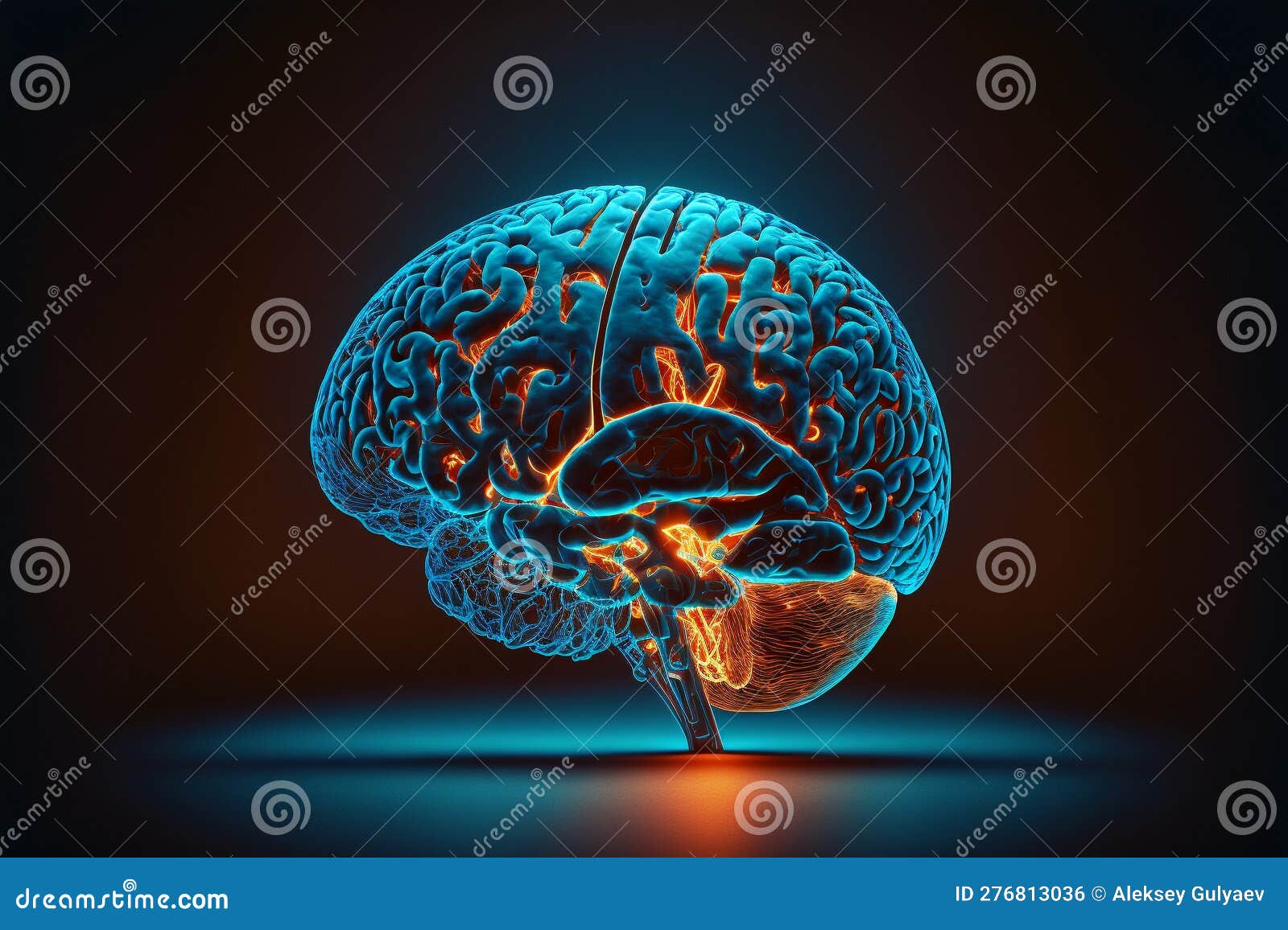 Brain in Blue and Yellow. Digital Brain Stock Illustration ...