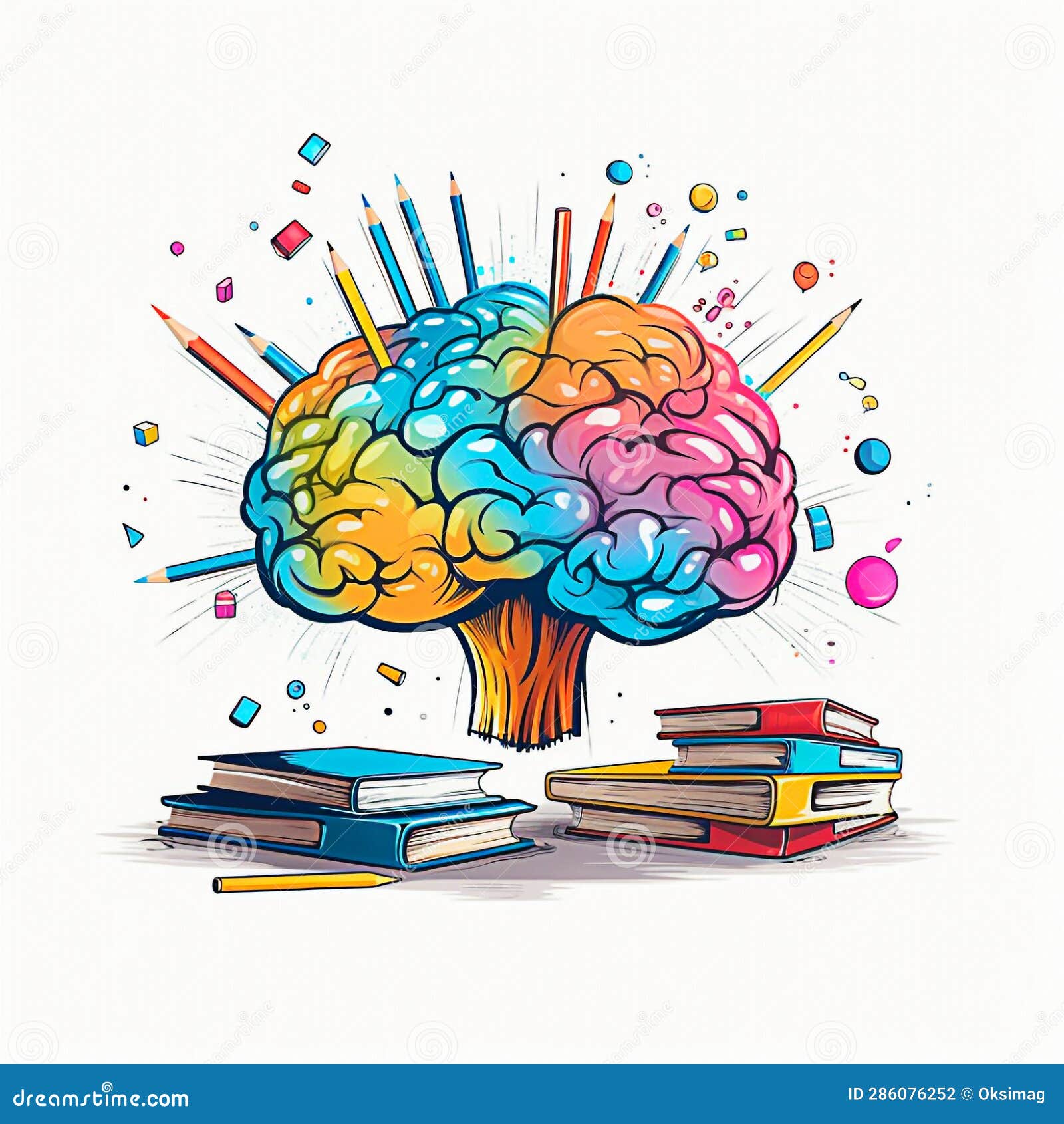 Brain with Books and Pencils on White Background. Back To School ...