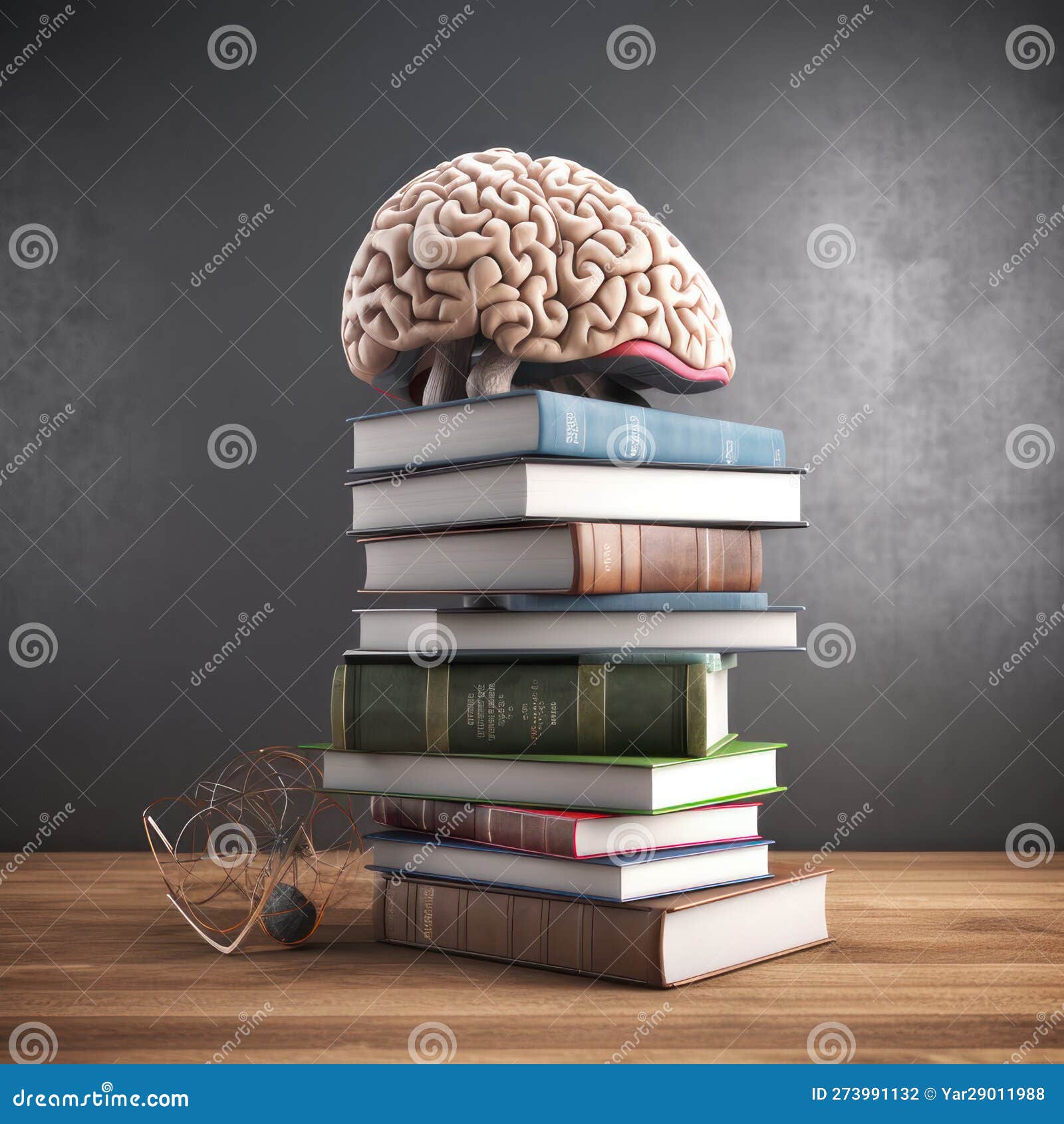 Brain and Books on the Table. AI Generative Stock Illustration ...