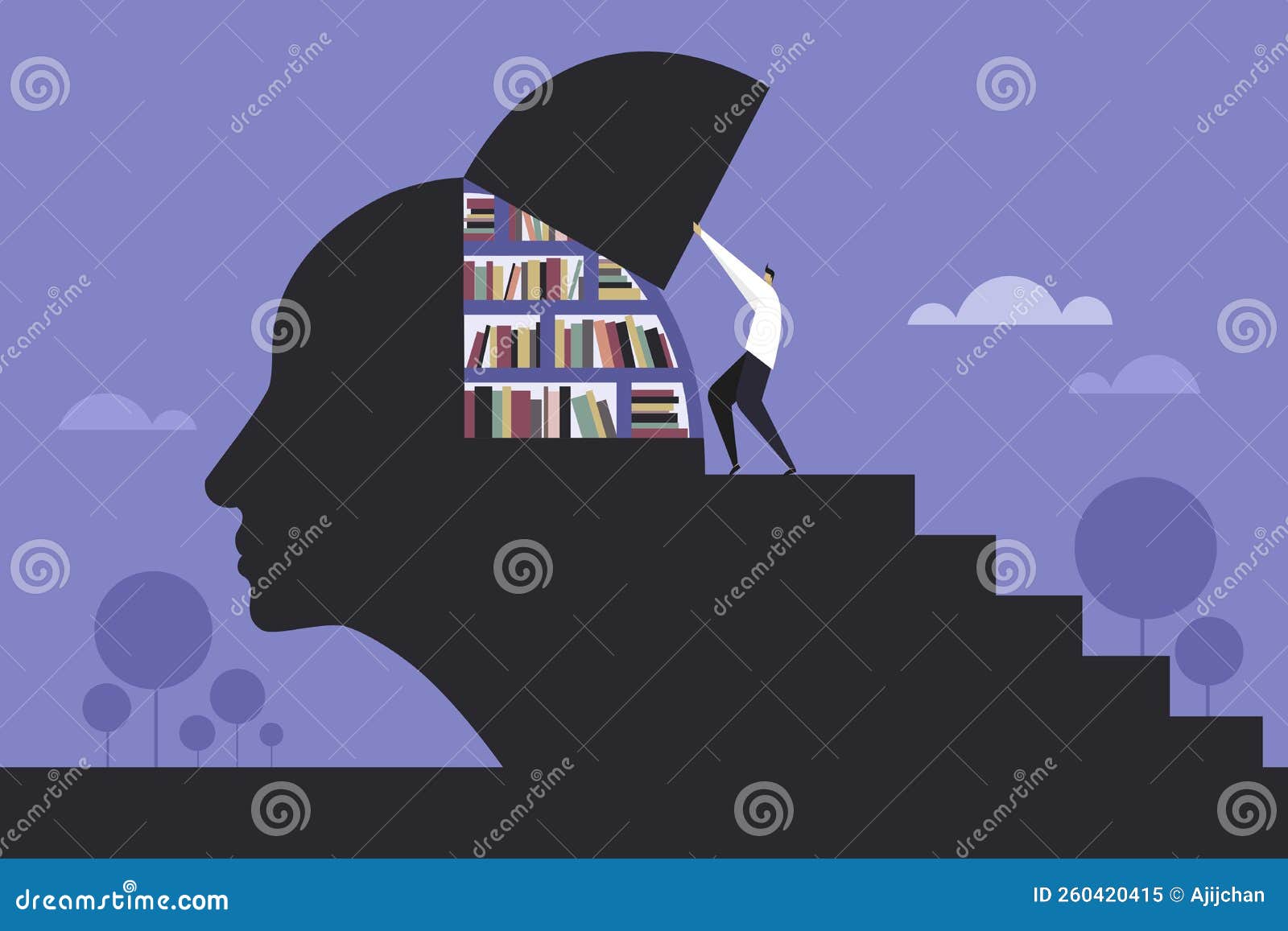 A Person Opening a Human Brain Filled with Books Stock Vector ...