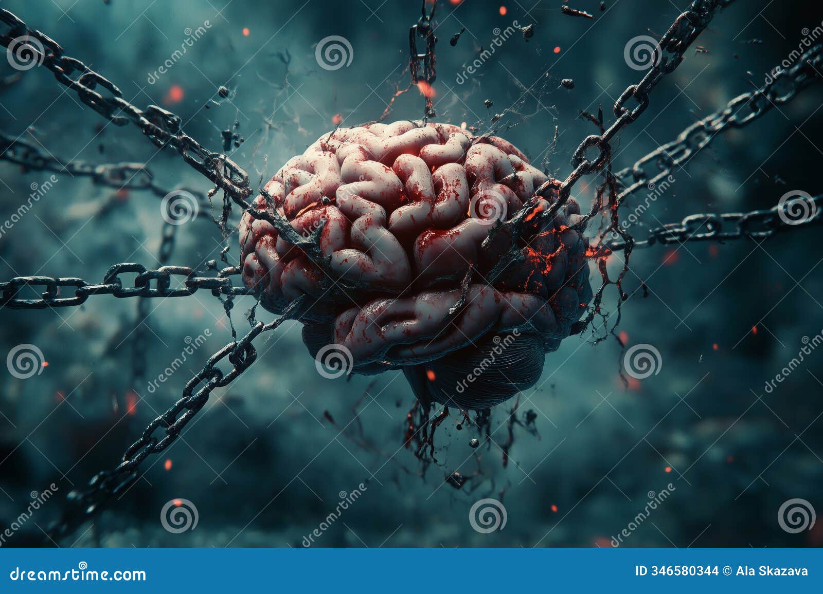 A Brain Breaking Free from Chains Symbolizing Liberation and Mental Strength Stock Photo - Image ...
