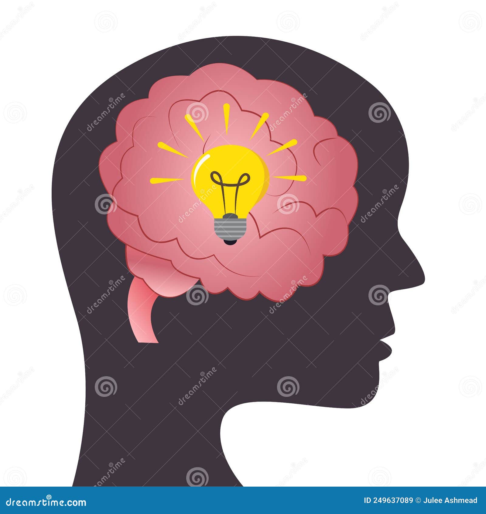 A Face Profile Silhouette Showing the Human Brain with a Light Bulb ...
