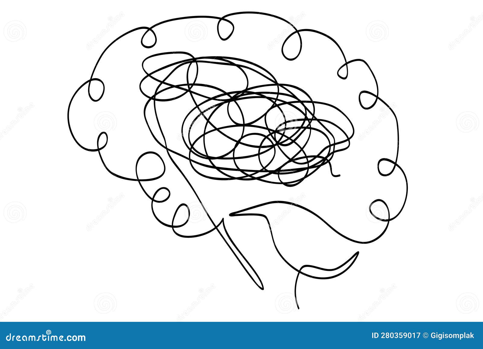 Simple Vector Sketch Human Brain and Bulb Lamp Idea, Single One Line ...