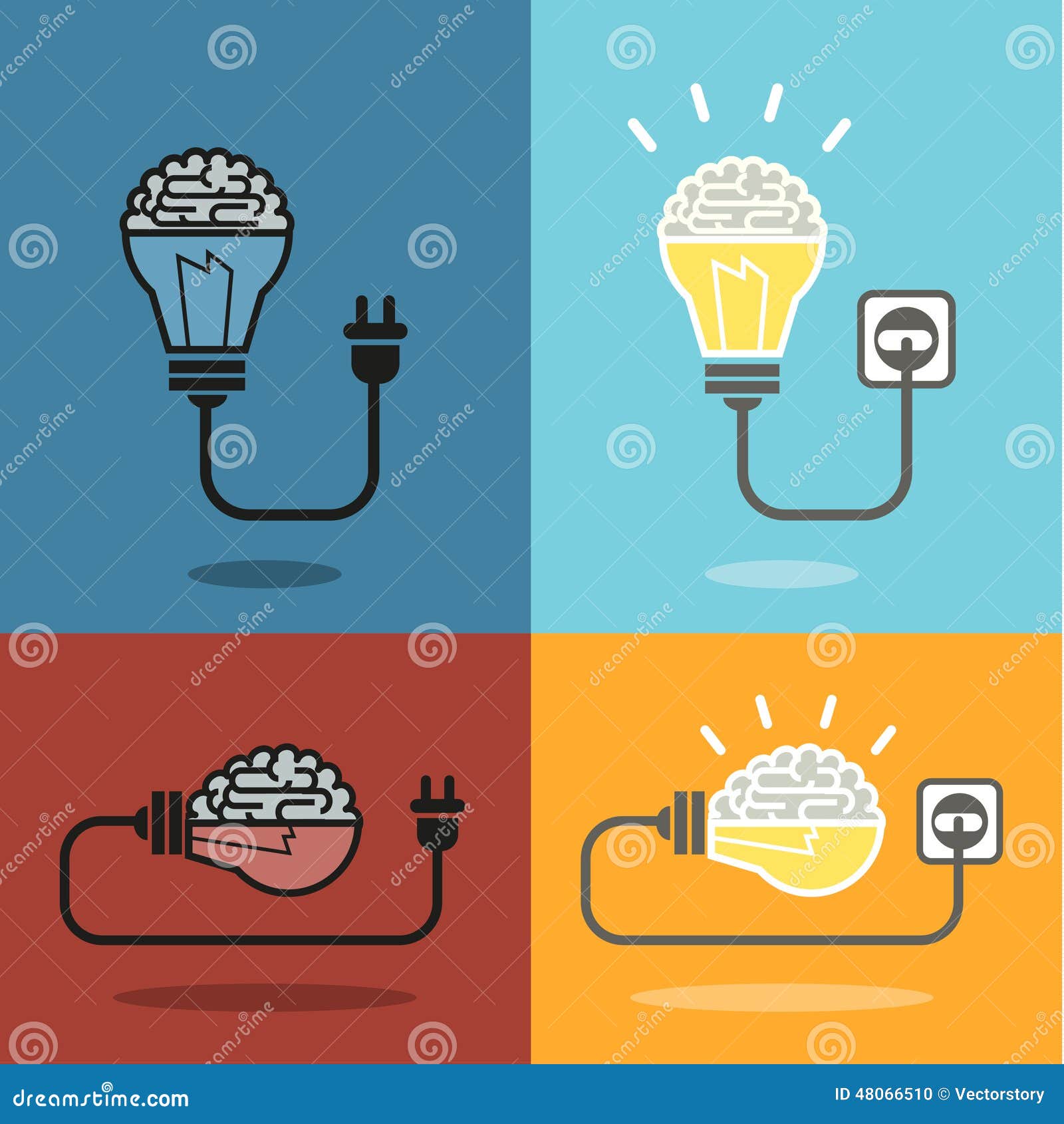 Brain and bulb light stock illustration. Illustration of design - 48066510