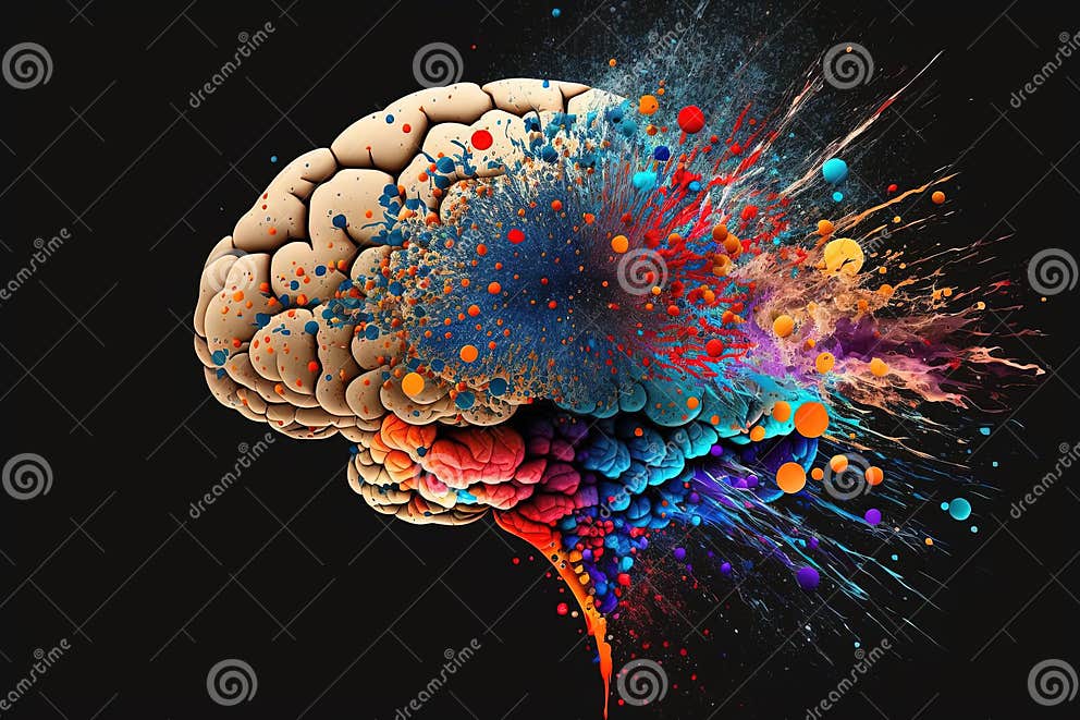 A Brain Bursting Out in Colorful Particles of Creativity. Generative AI ...