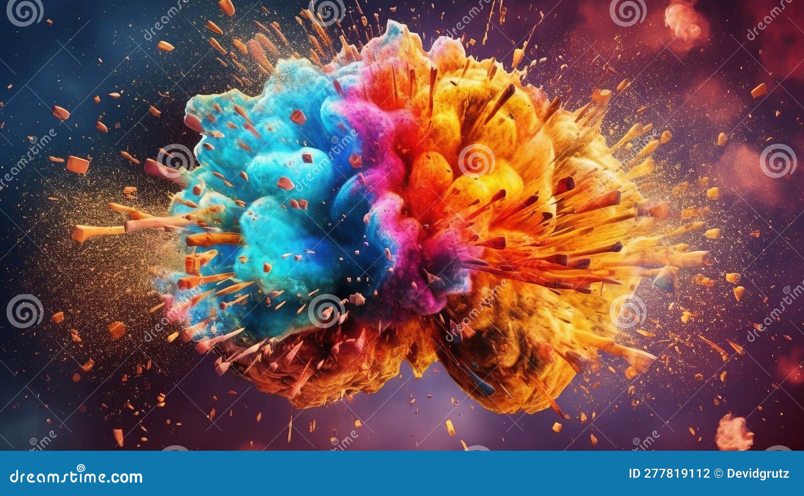 Brain Bursting Out in Colorful Particles of Creativity. Generative AI ...