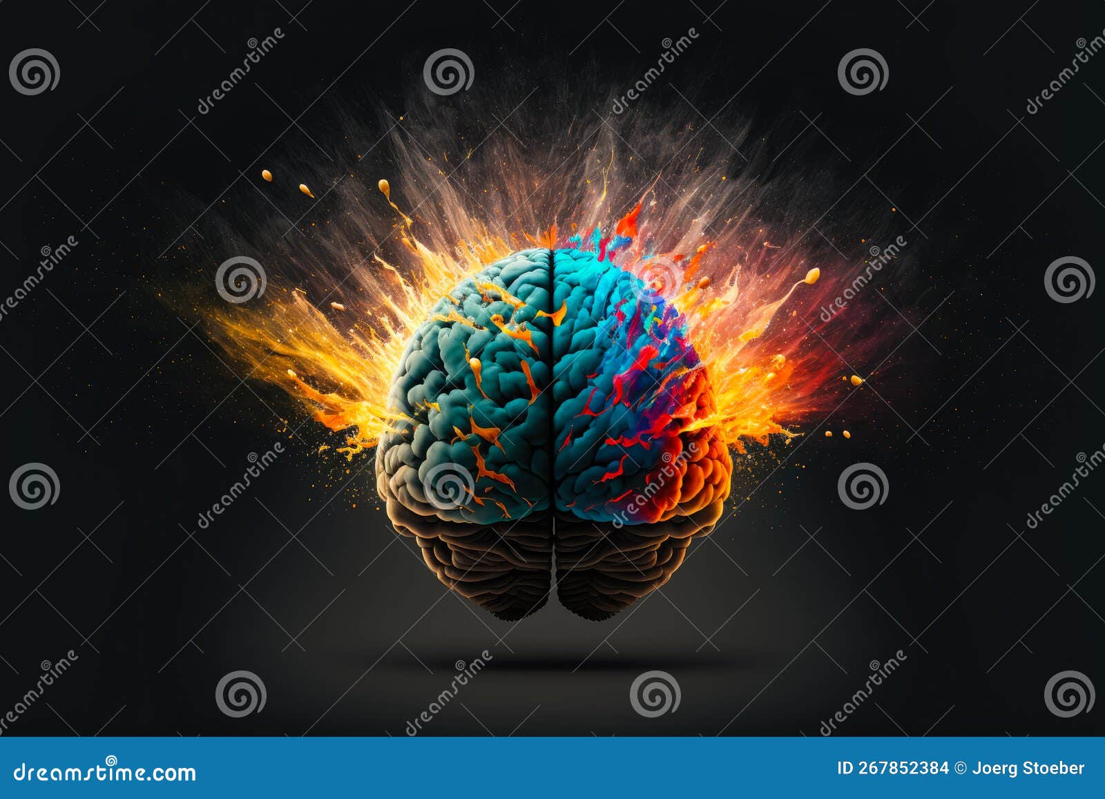 A Brain Bursting Out in Particles of Creativity, Generative Ai Stock ...