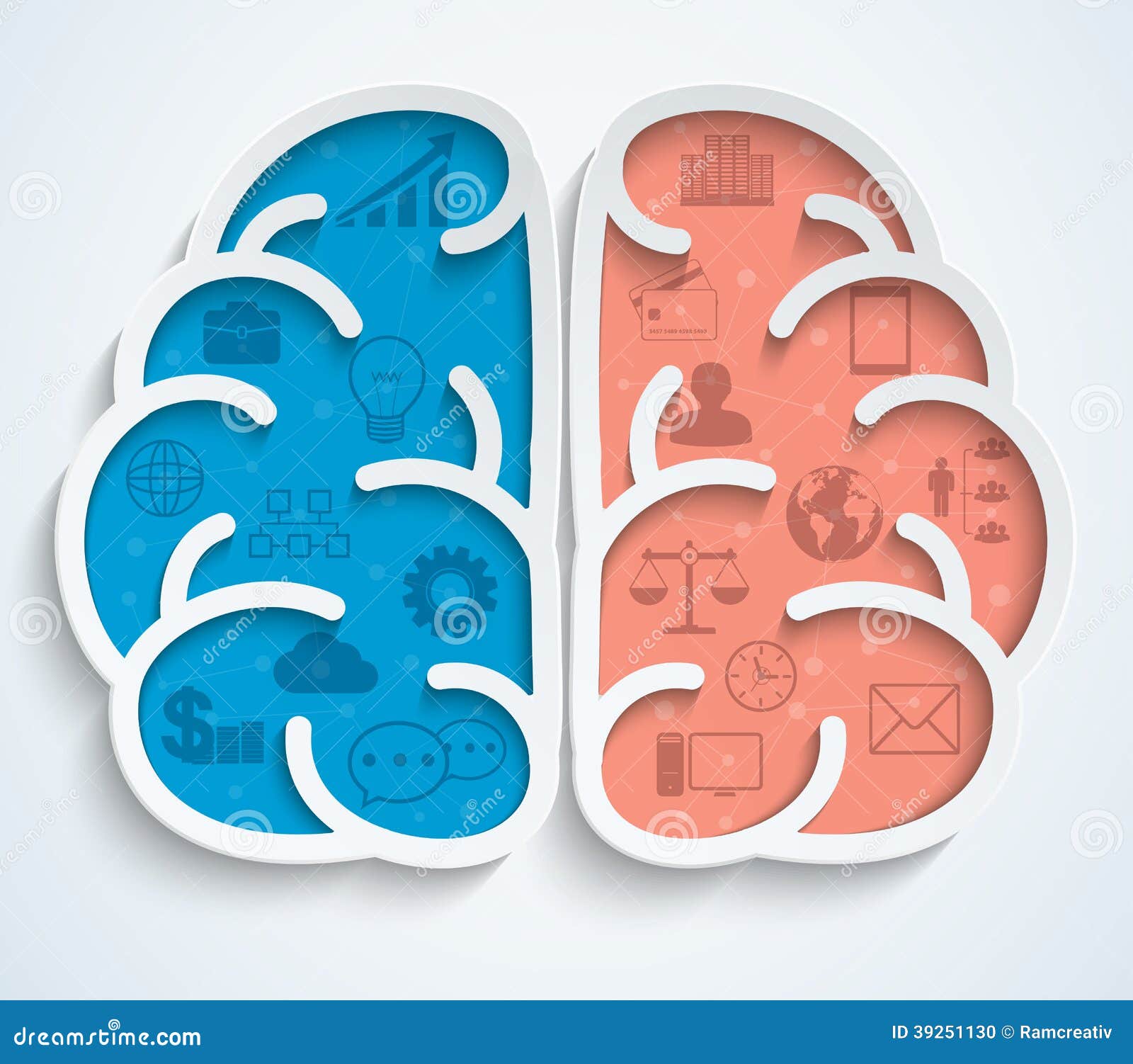 Brain with Business Icons on White Background Stock Vector ...