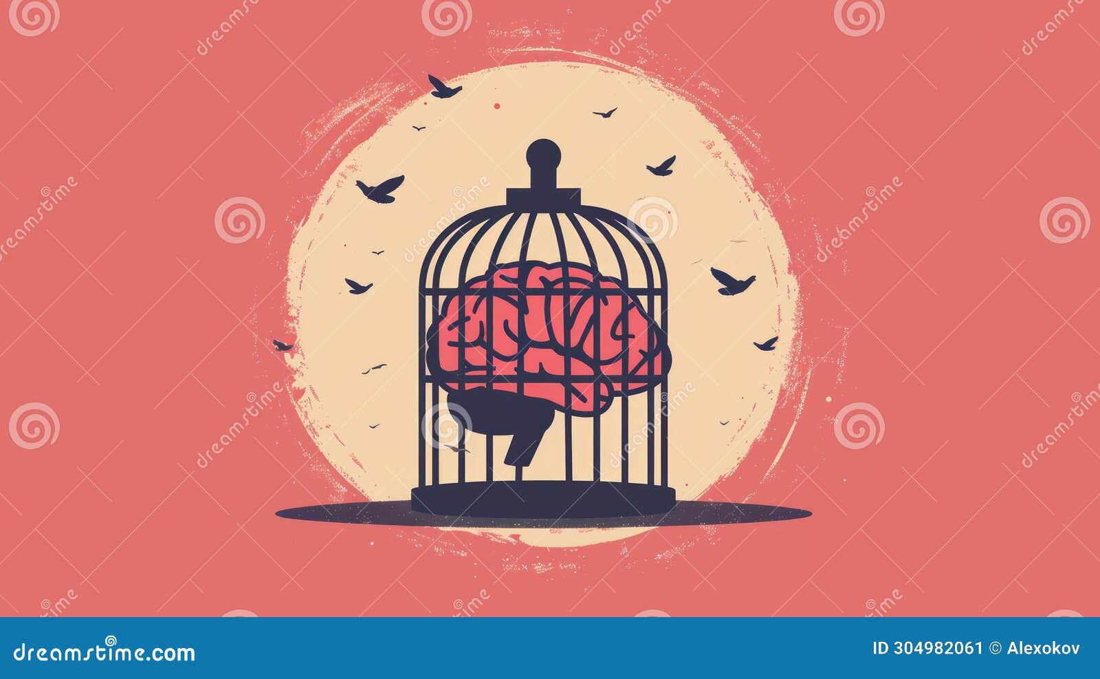Brain in a Cage. the Concept of Mental Health Stock Illustration ...