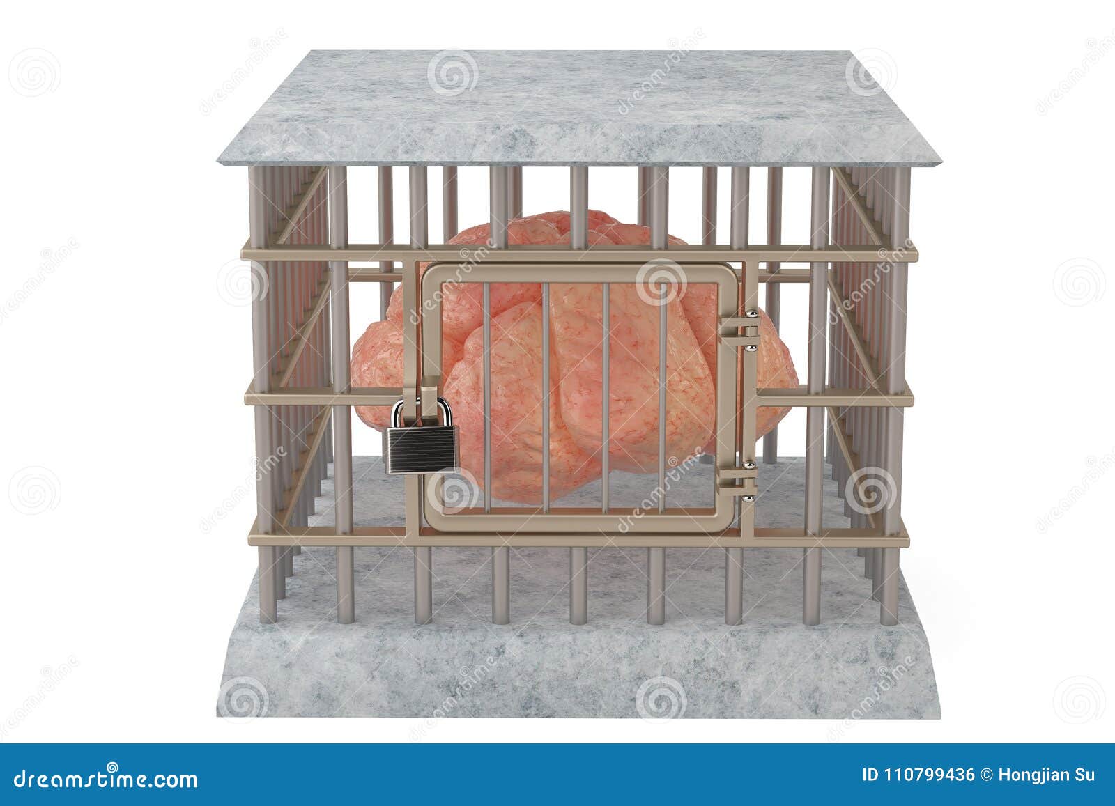 Caged Brain Inside Head. Moving Gears Inside The Head. Mental Activity ...