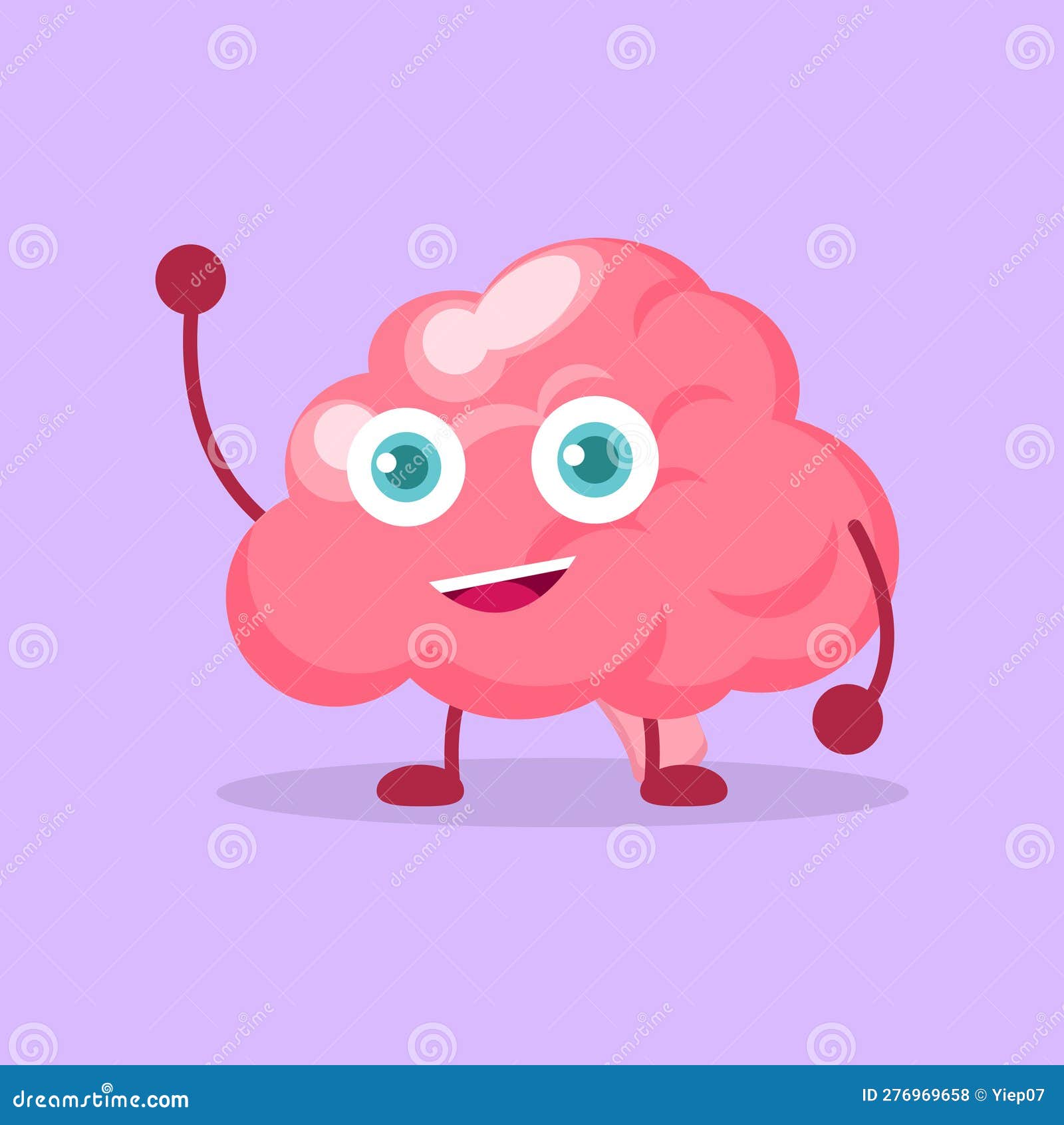 Brain Cartoon Character Vector Illustration Isolated on Light Purple ...