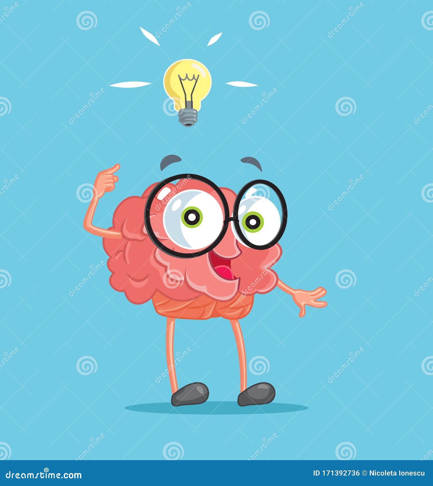 Brain Cartoon Character Having an Idea Stock Vector - Illustration of ...