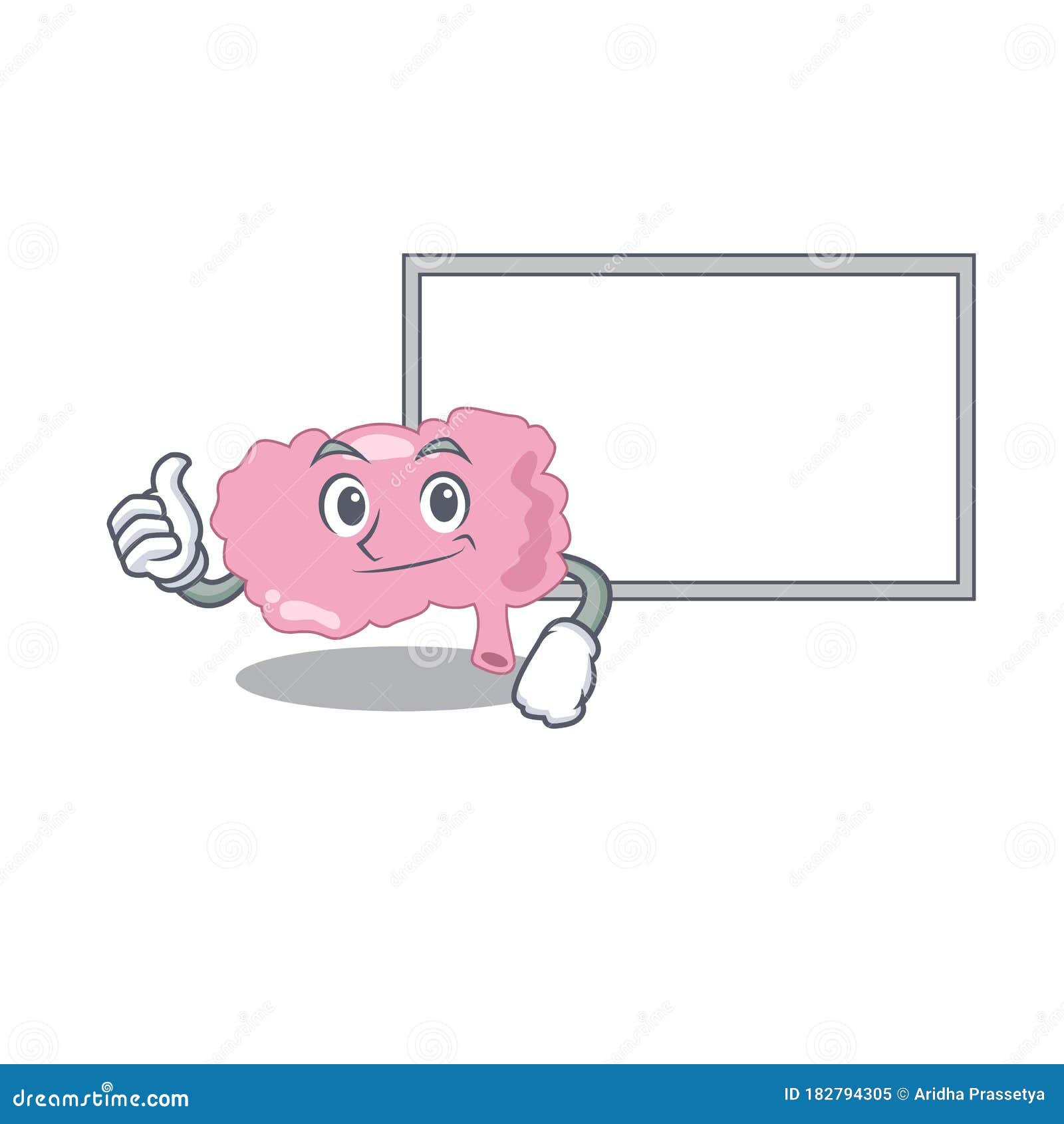 Brain Cartoon Design with Thumbs Up Finger Bring a White Board Stock ...