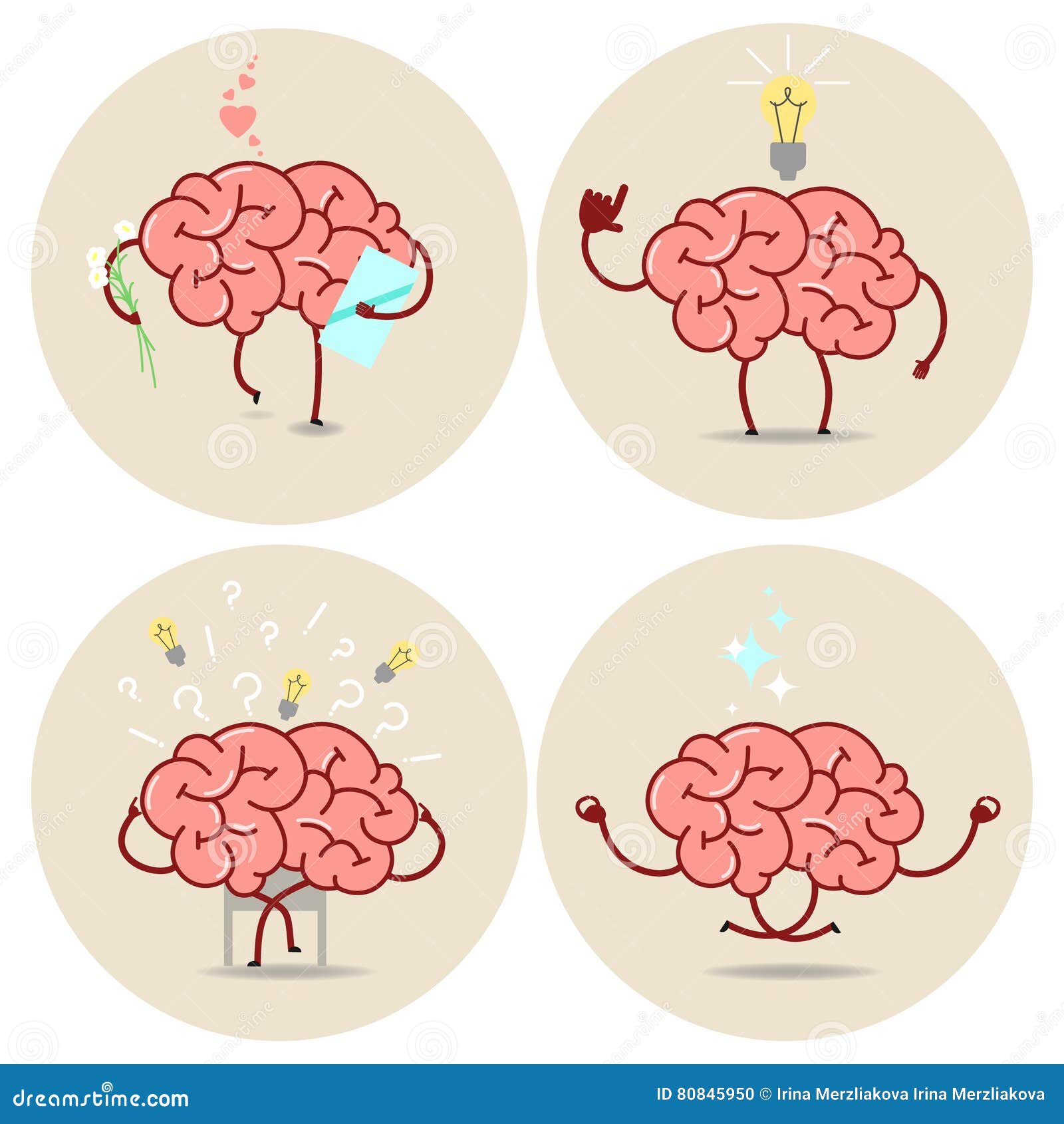 Brain Cartoon, Different Characters Vector Isolated Set of Imag Stock ...