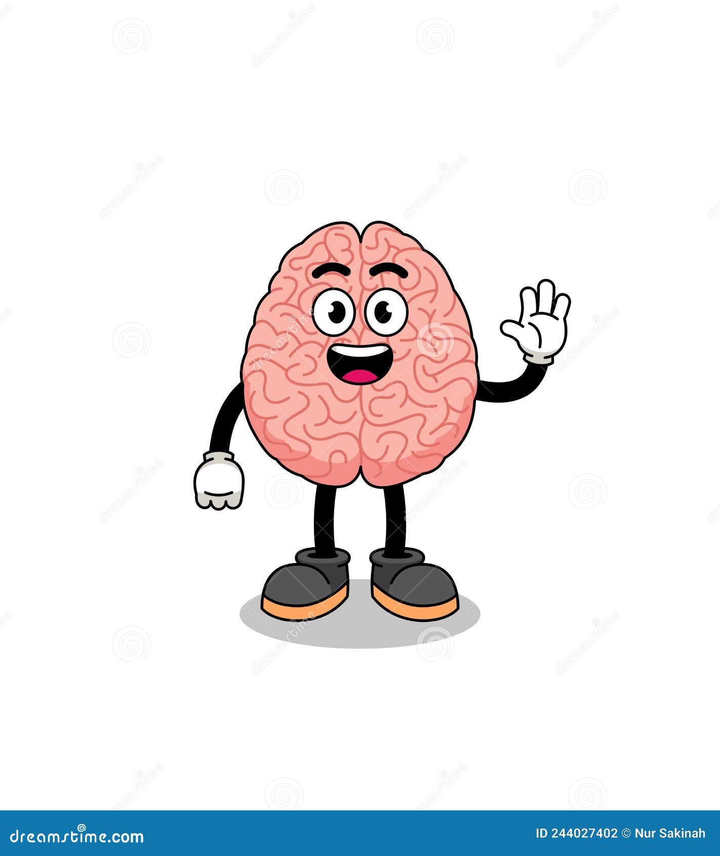 Brain Cartoon Doing Wave Hand Gesture Stock Vector - Illustration of ...