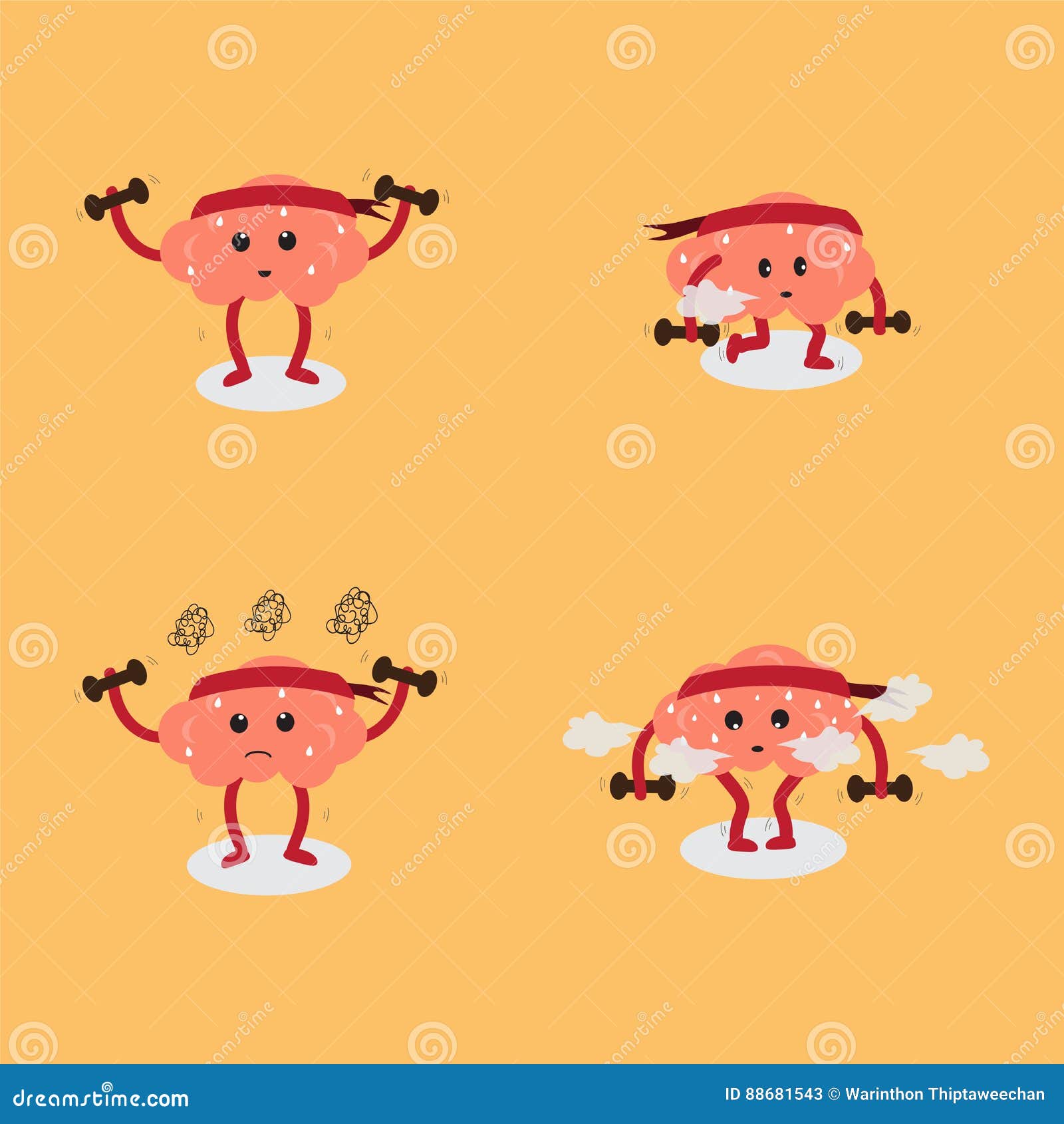 Brain Cartoon Exercise Action Set Stock Vector - Illustration of brain ...