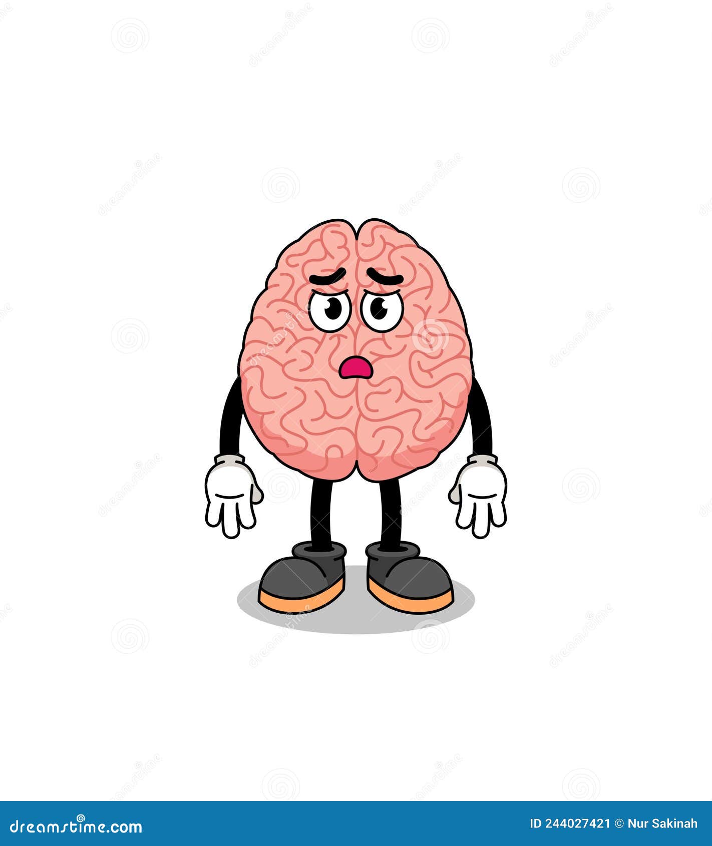 Brain Cartoon Illustration with Sad Face Stock Vector - Illustration of ...