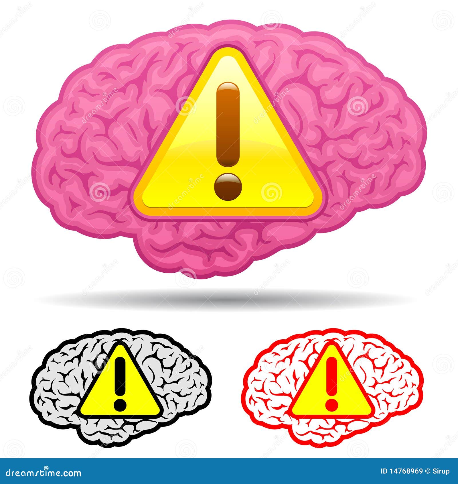 Brain with Caution Sign Collection Stock Vector - Illustration of ...